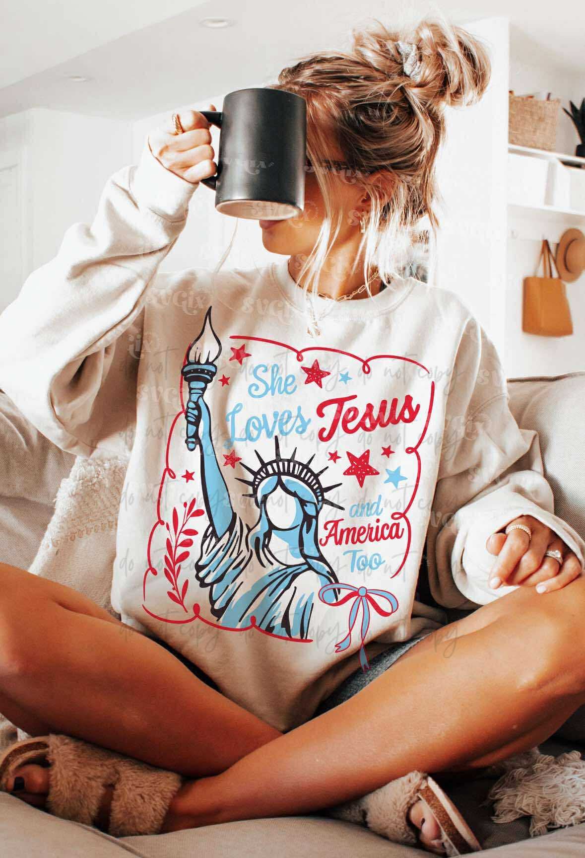 She Loves Jesus & America Too Statue of Liberty TRANSFER – Sassy Sublimation & Screen Prints