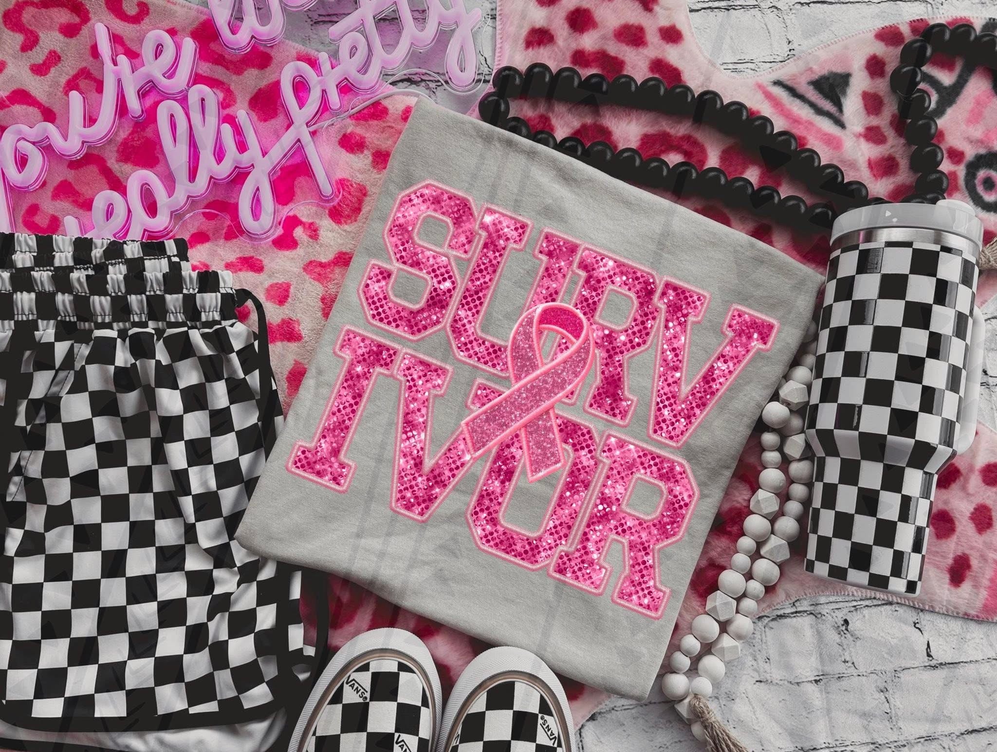 Pink Survivor Faux Embroidery TRANSFER TGG OCT – Sassy Sublimation ...