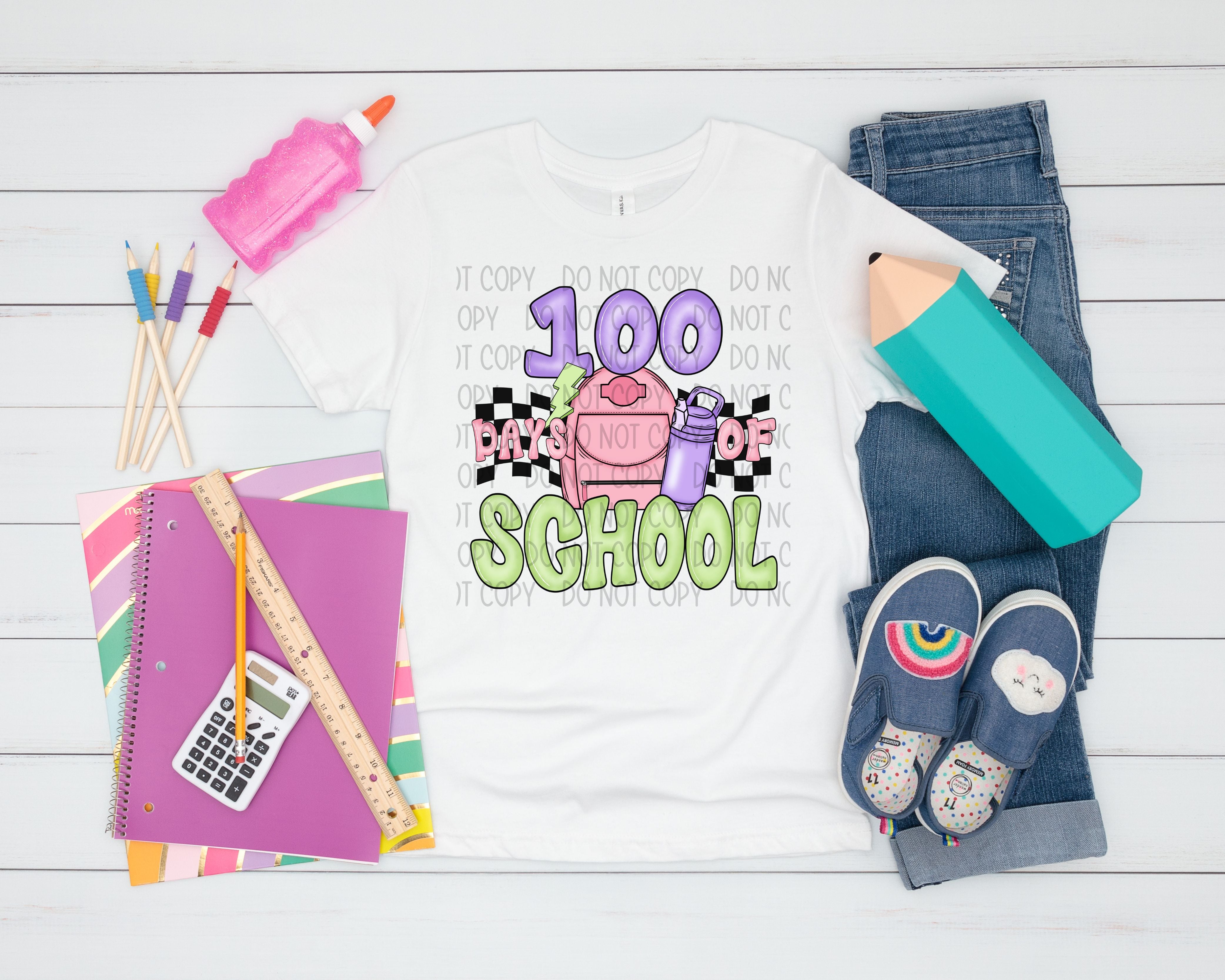 100 Days Of School Pastel Checkered TRANSFER – Sassy Sublimation ...