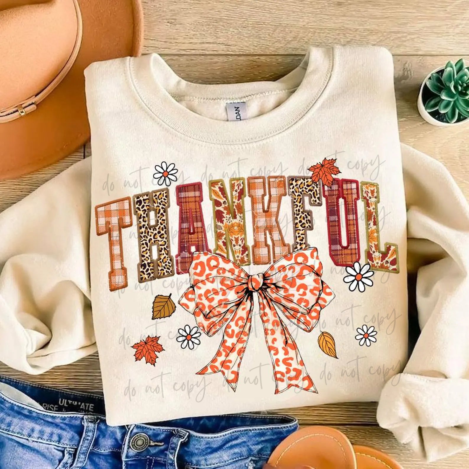 Thankful Plaid Faux Embroidery Leopard Bow TRANSFER – Sassy Sublimation ...