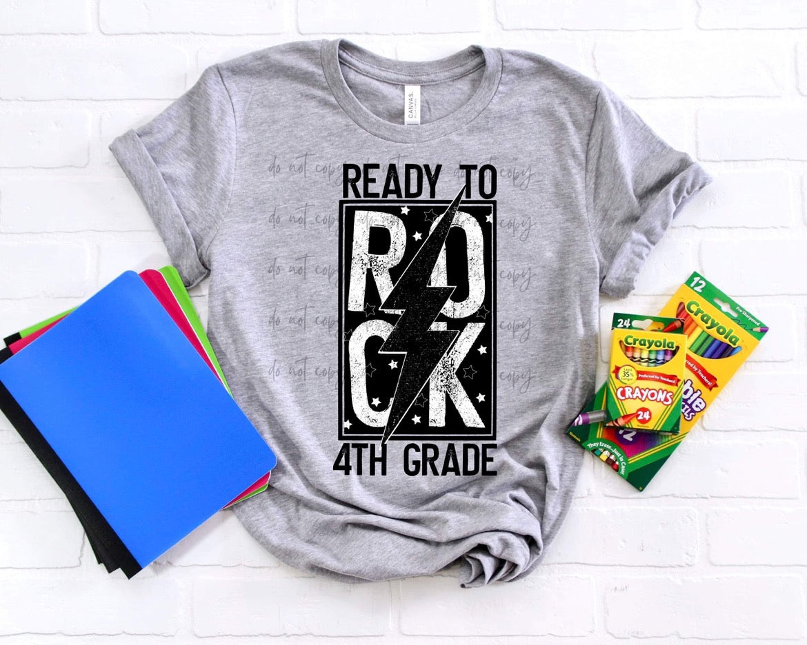 Ready To Rock 4Th Grade Black White Bolt TRANSFER – Sassy Sublimation ...