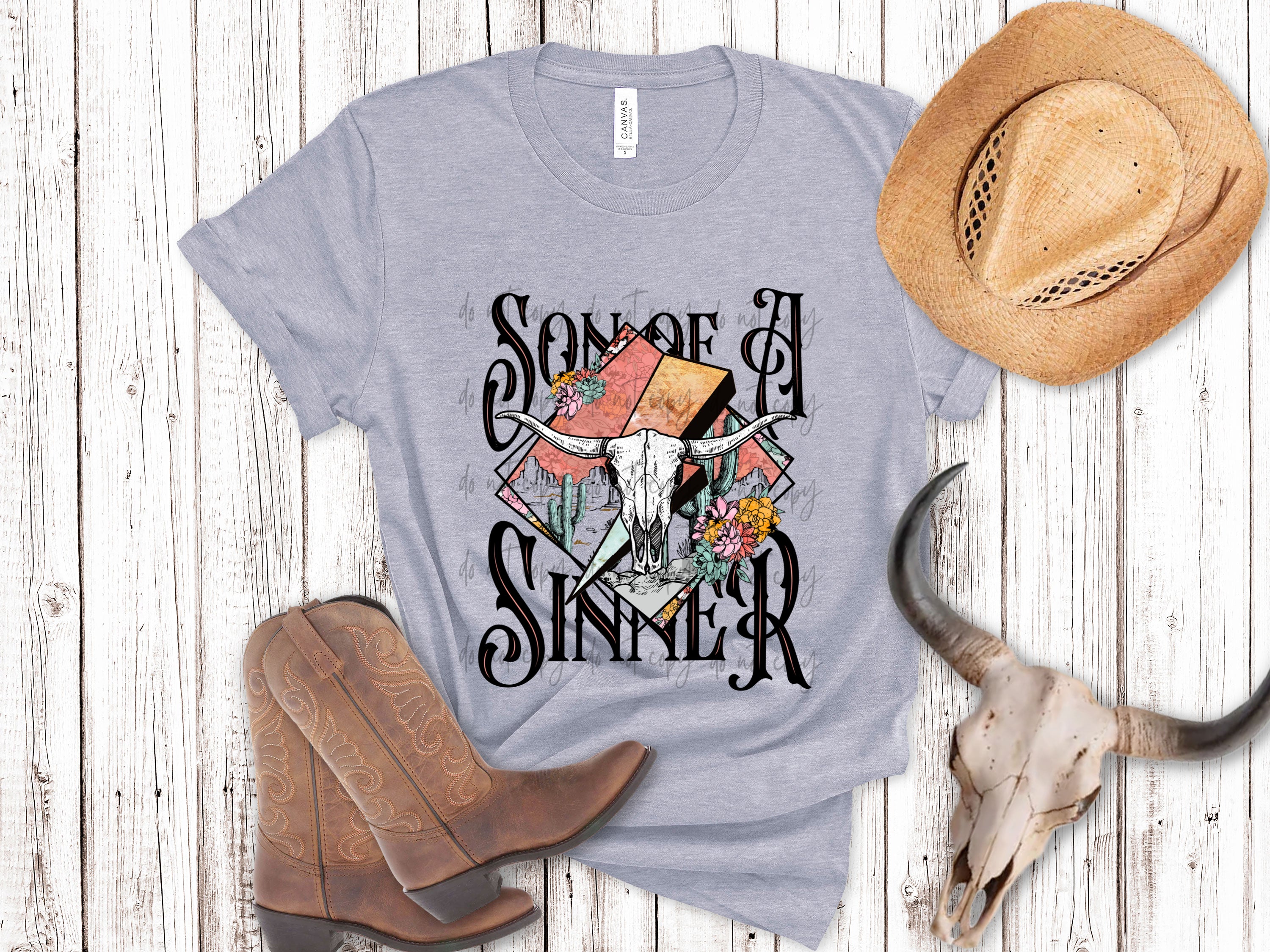 Son Of A Sinner Bull Skull With Succulents And Floral TRANSFER – Sassy ...