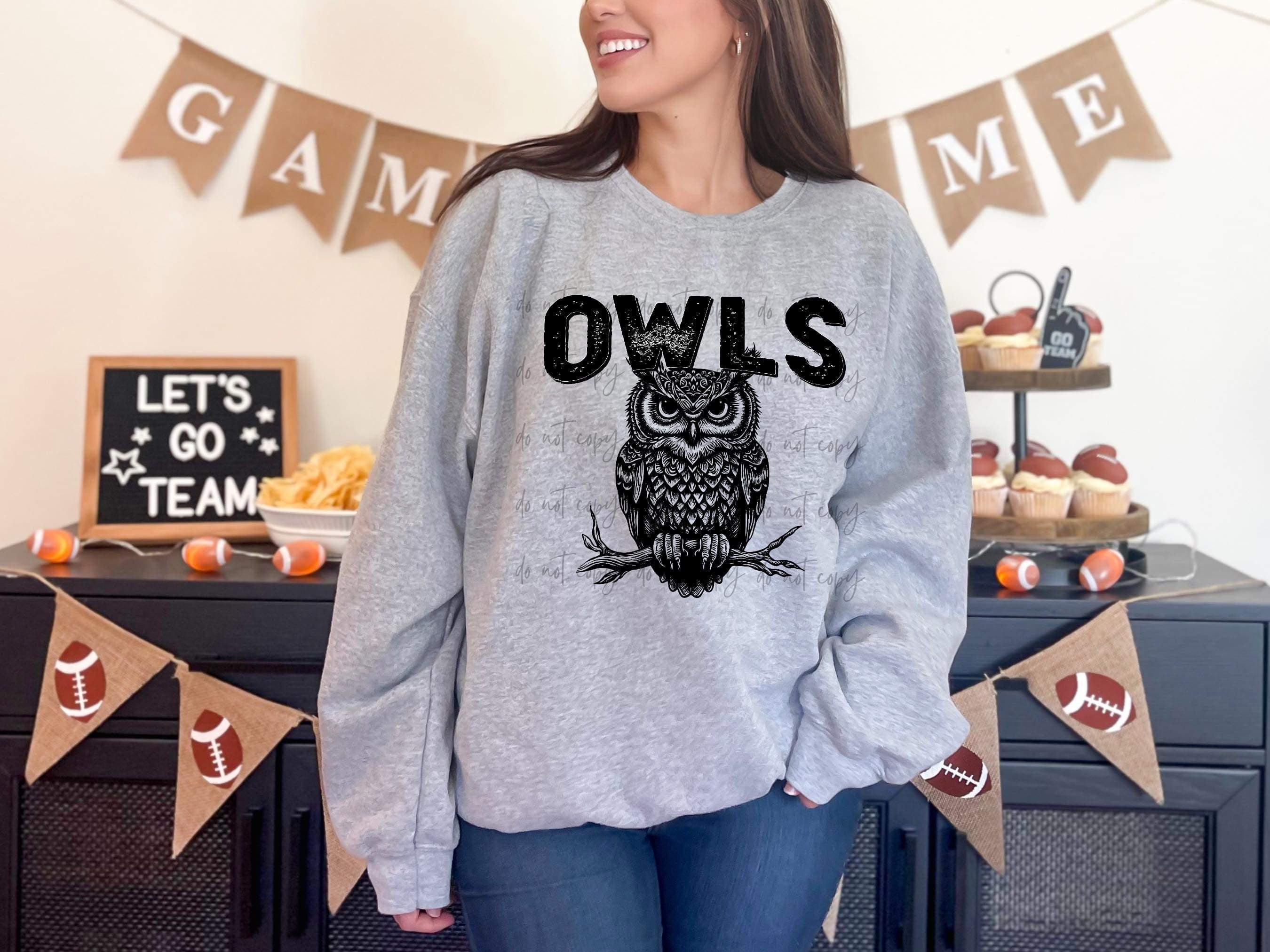 Owls BW Mascot TRANSFER – Sassy Sublimation & Screen Prints