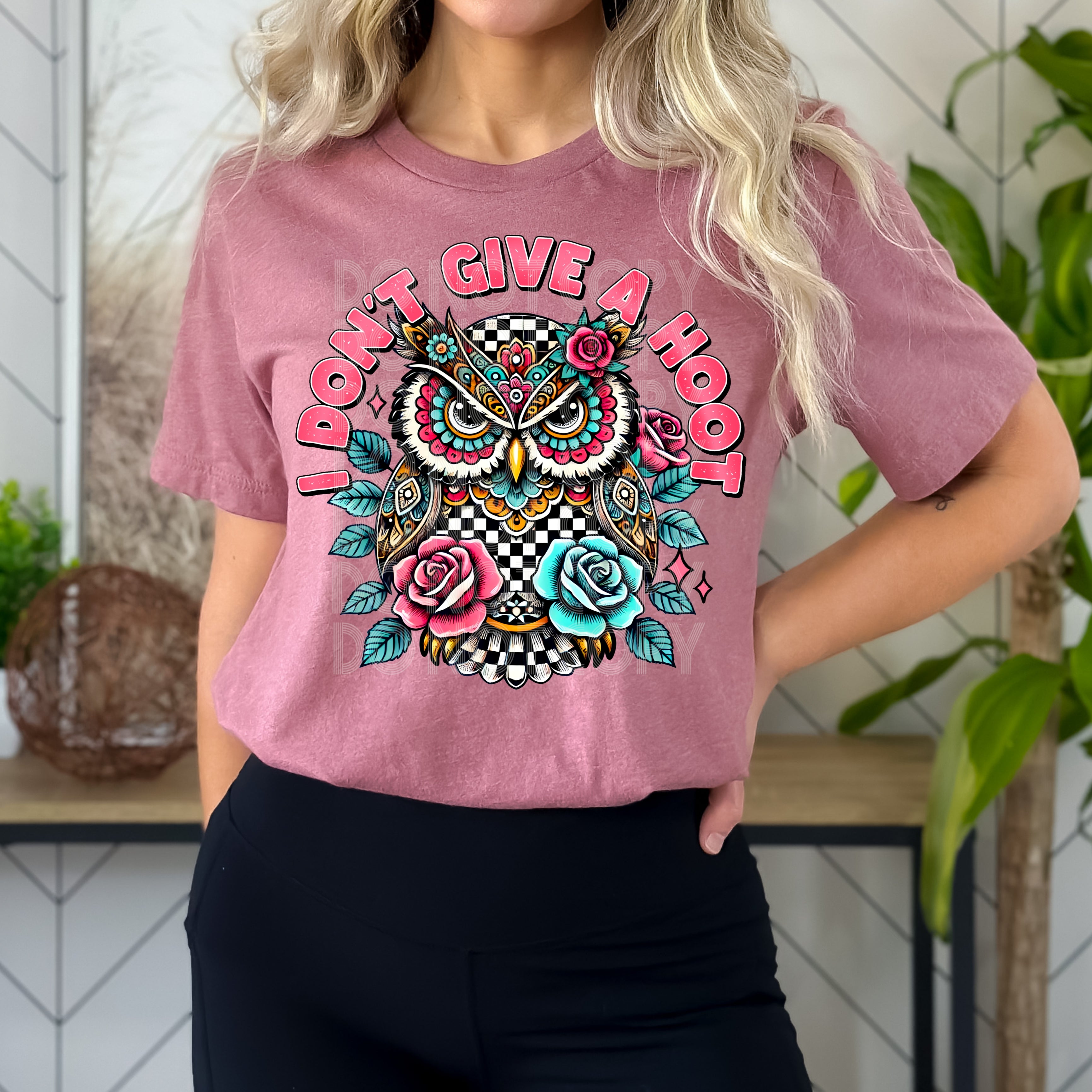I Don’t Give A Hoot Pink Teal Roses Owl TRANSFER PHDC DEC – Sassy ...