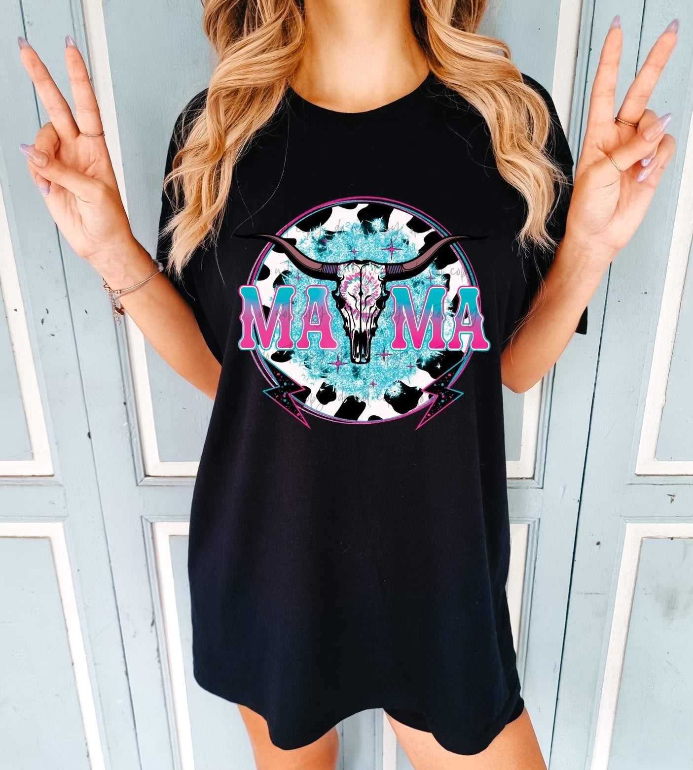 Mama Bull Skull Teal, Pink And Cow Print TRANSFER – Sassy Sublimation ...
