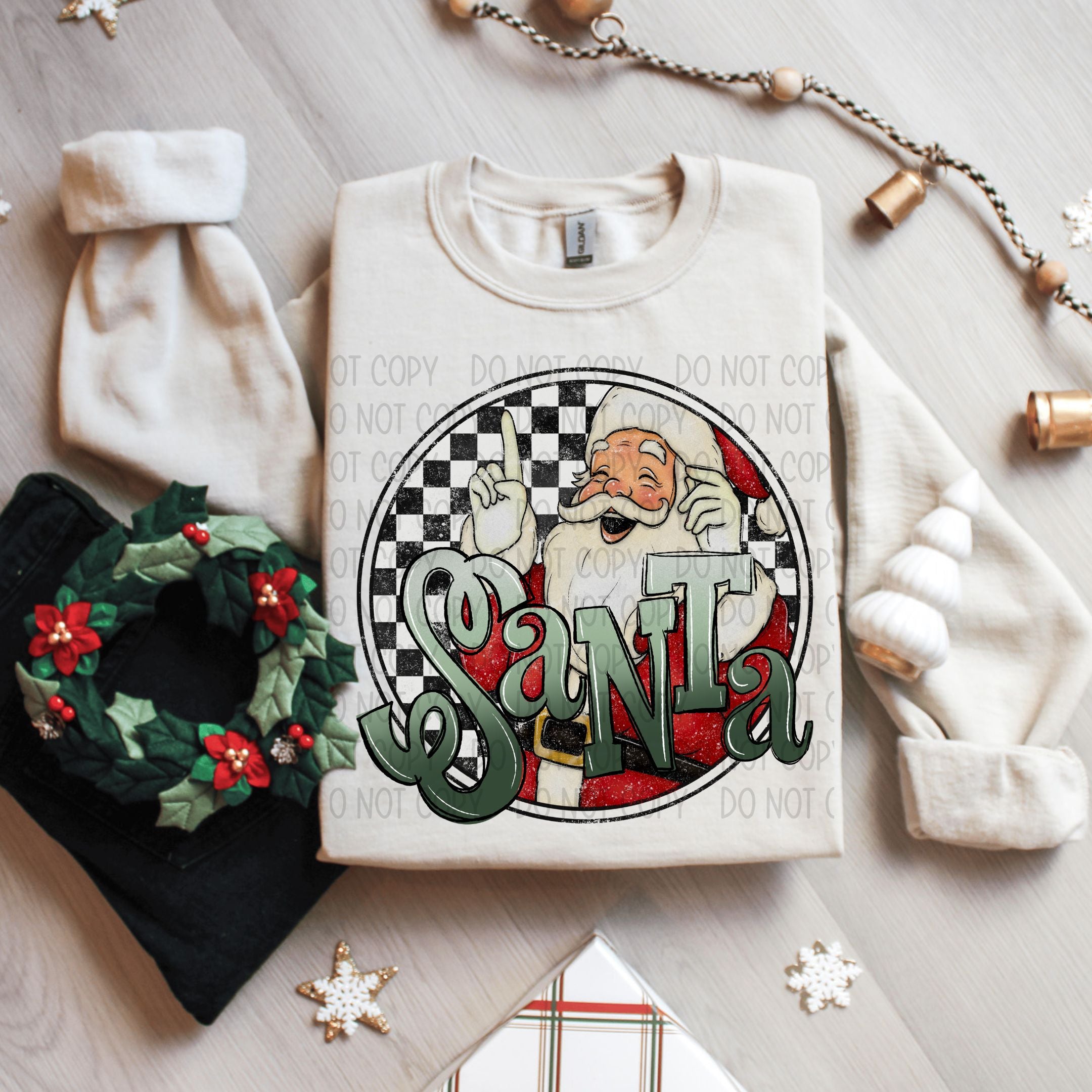 Santa Circle With Checkers TRANSFER OS – Sassy Sublimation & Screen Prints