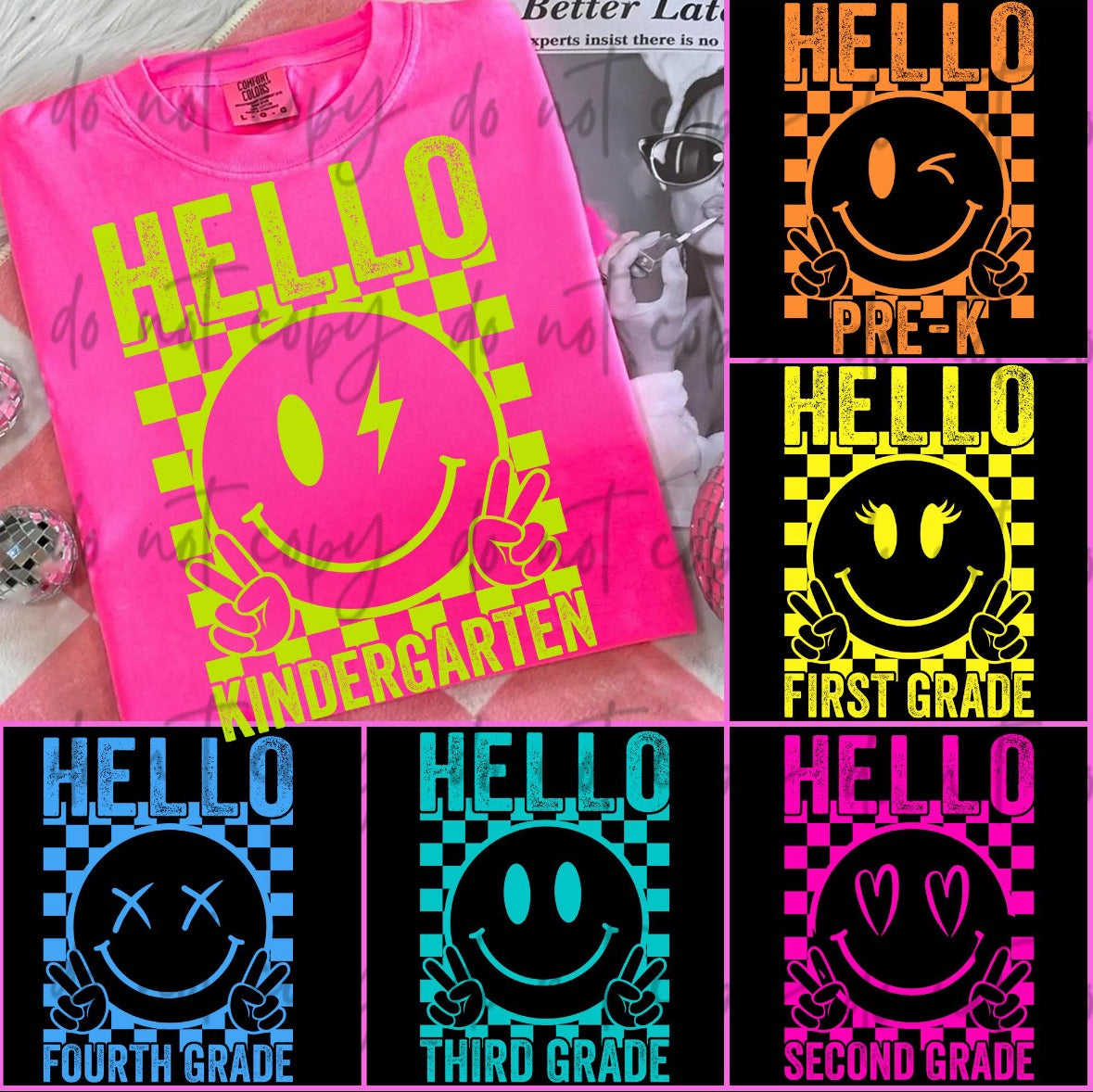 Hello Happy Checker Peace B2S Grades DROPDOWN TRANSFER – Sassy ...