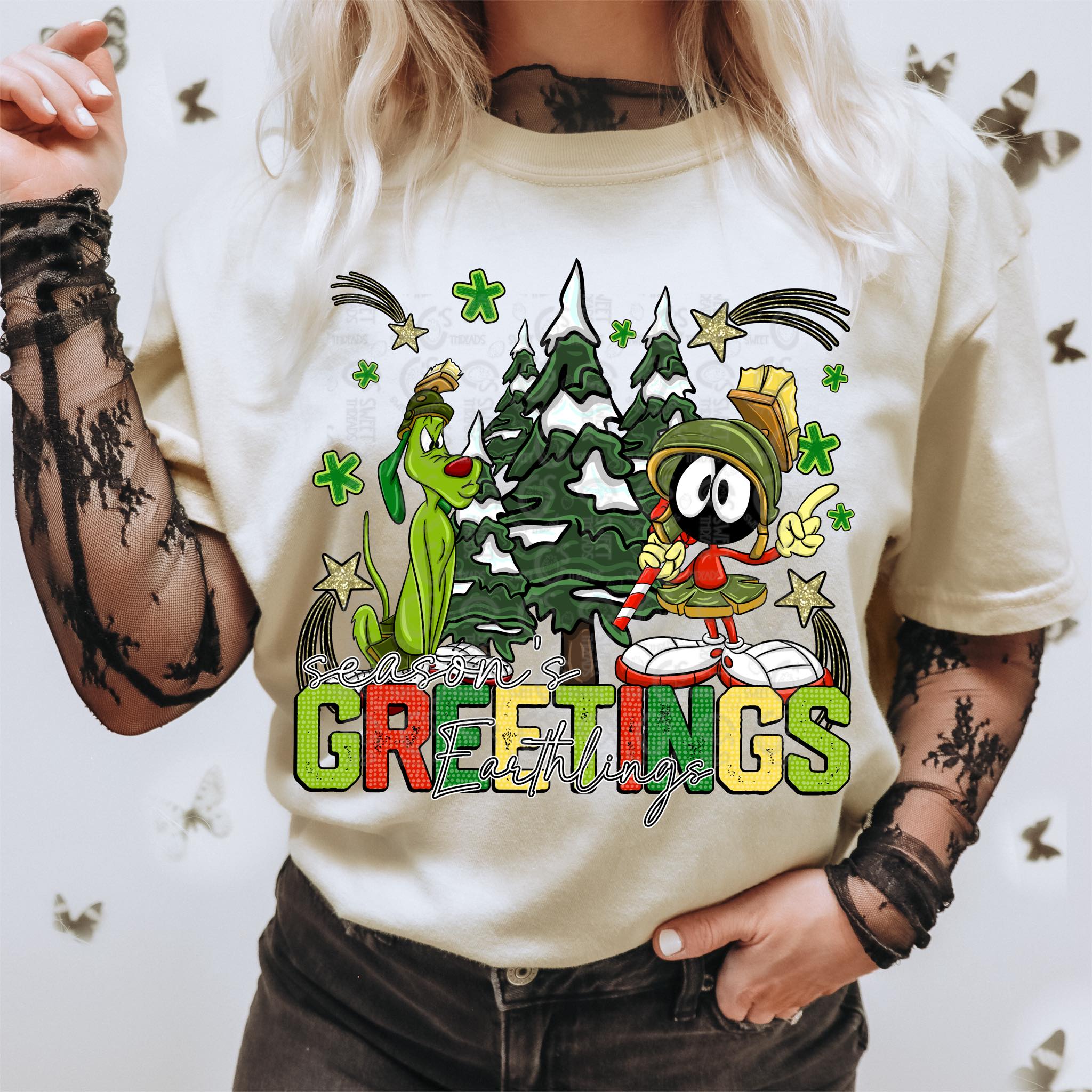 Season's Greetings Martian TRANSFER CST – Sassy Sublimation & Screen Prints