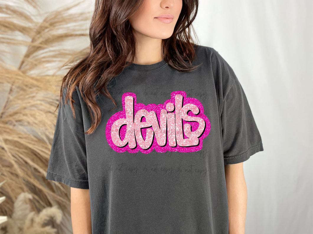 Devils Pink Glitter Mascot TRANSFER – Sassy Sublimation & Screen Prints