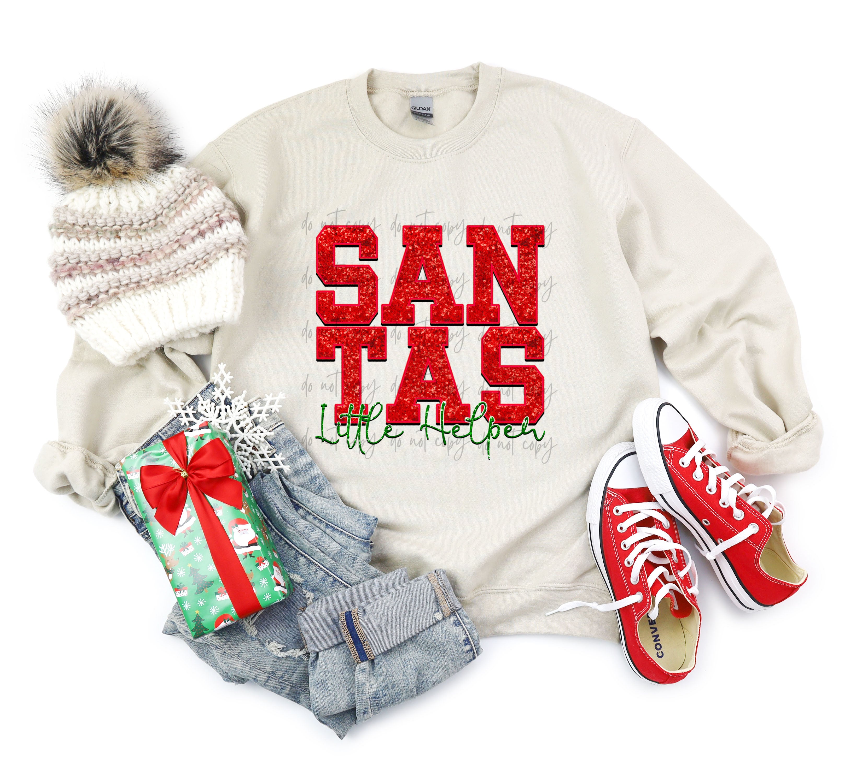 Santa’s Little Helper Red Faux Embroidery Sequin TRANSFER – Sassy ...