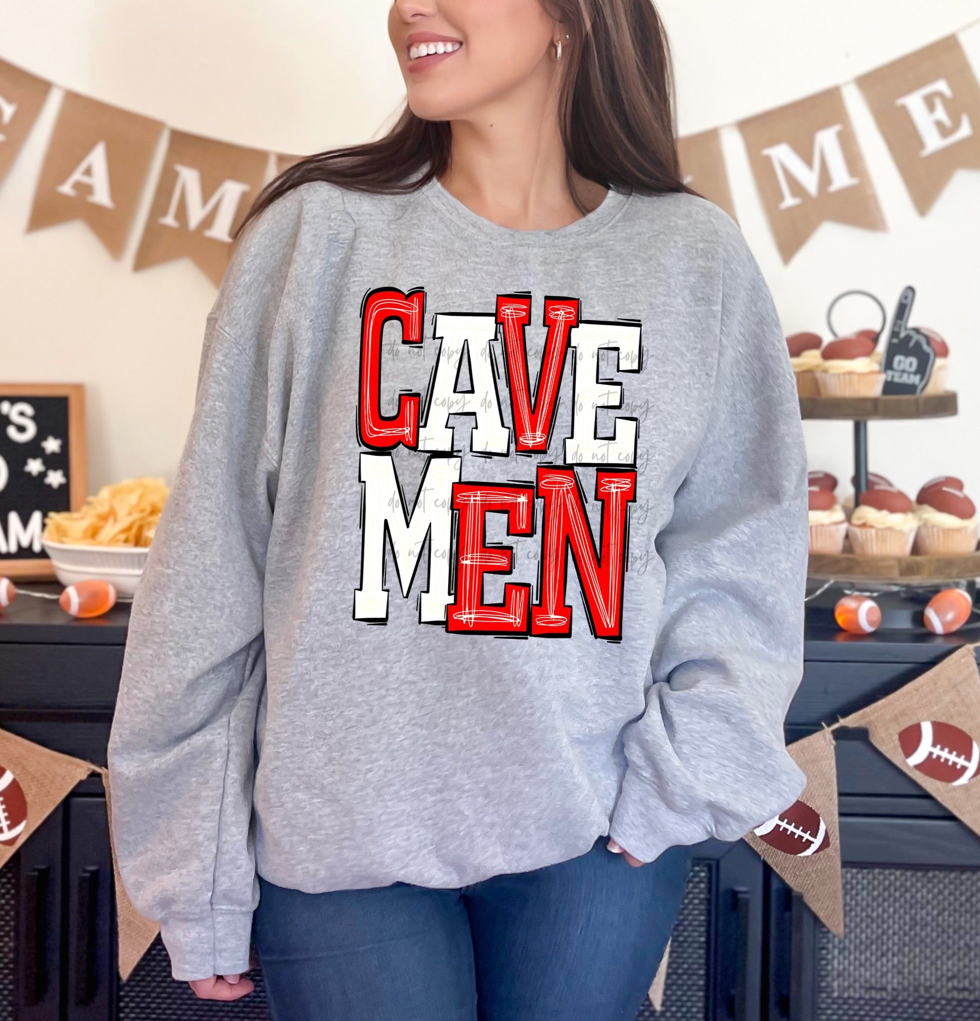 Cavemen White Red Mascot TRANSFER – Sassy Sublimation & Screen Prints