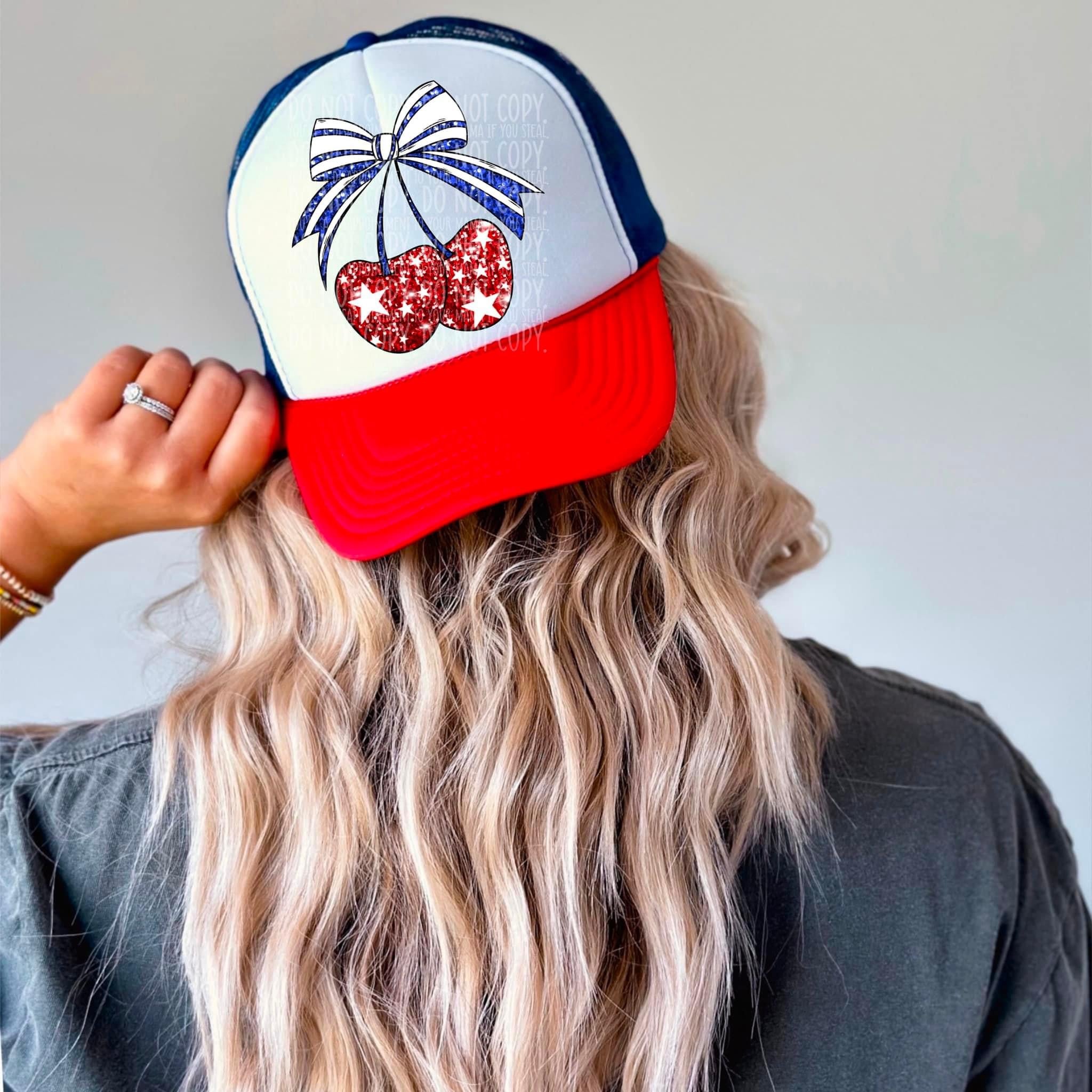 Bow And Cherries 3-4” DTF HAT TRANSFER – Sassy Sublimation & Screen Prints