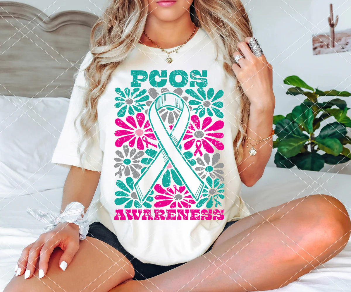 PCOS Awareness Groovy Floral TRANSFER – Sassy Sublimation & Screen Prints