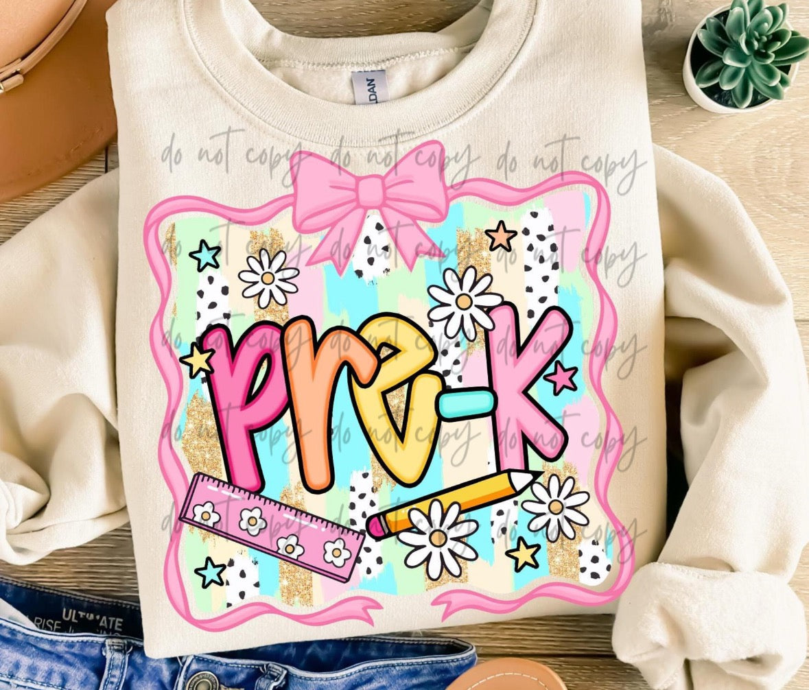 Preppy Paint Brush Pink Bow Frame School Grades DROPDOWN TRANSFER ...