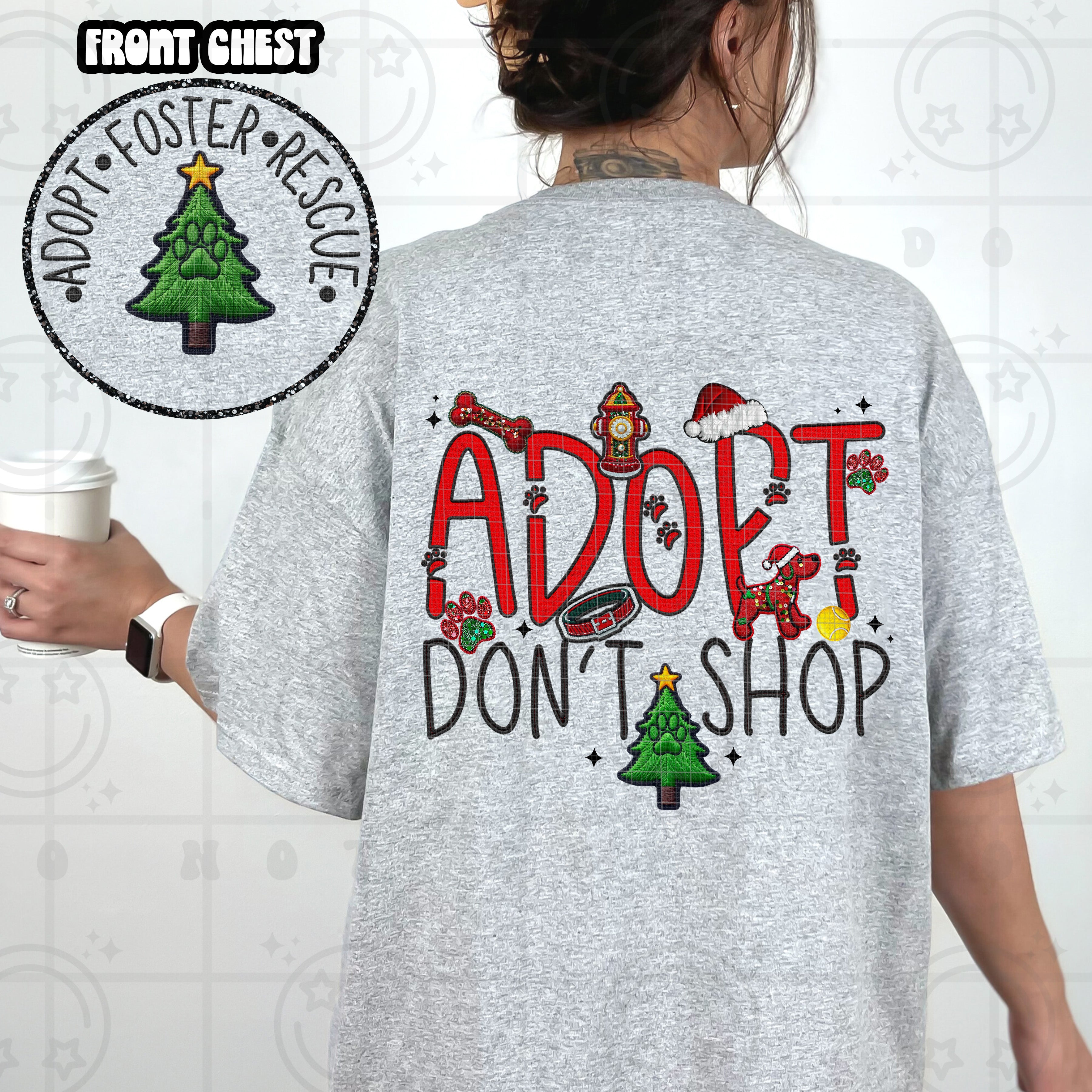 Adopt Don't Shop Tree With Paw print Santa Hat Bone Hydrant With POCKE ...