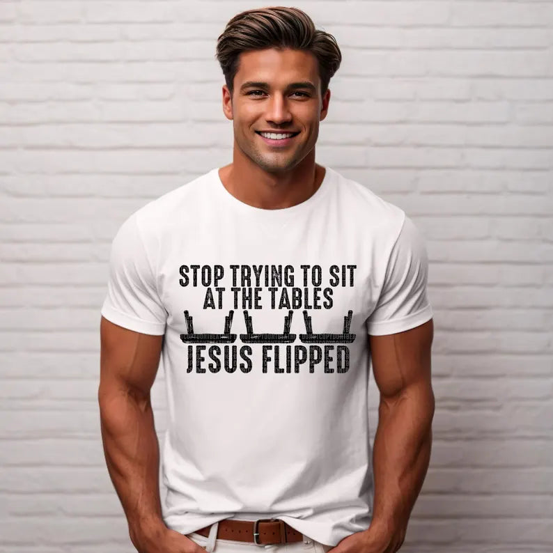 Jesus Flipped Tables Blk TRANSFER SDD – Sassy Sublimation & Screen Prints