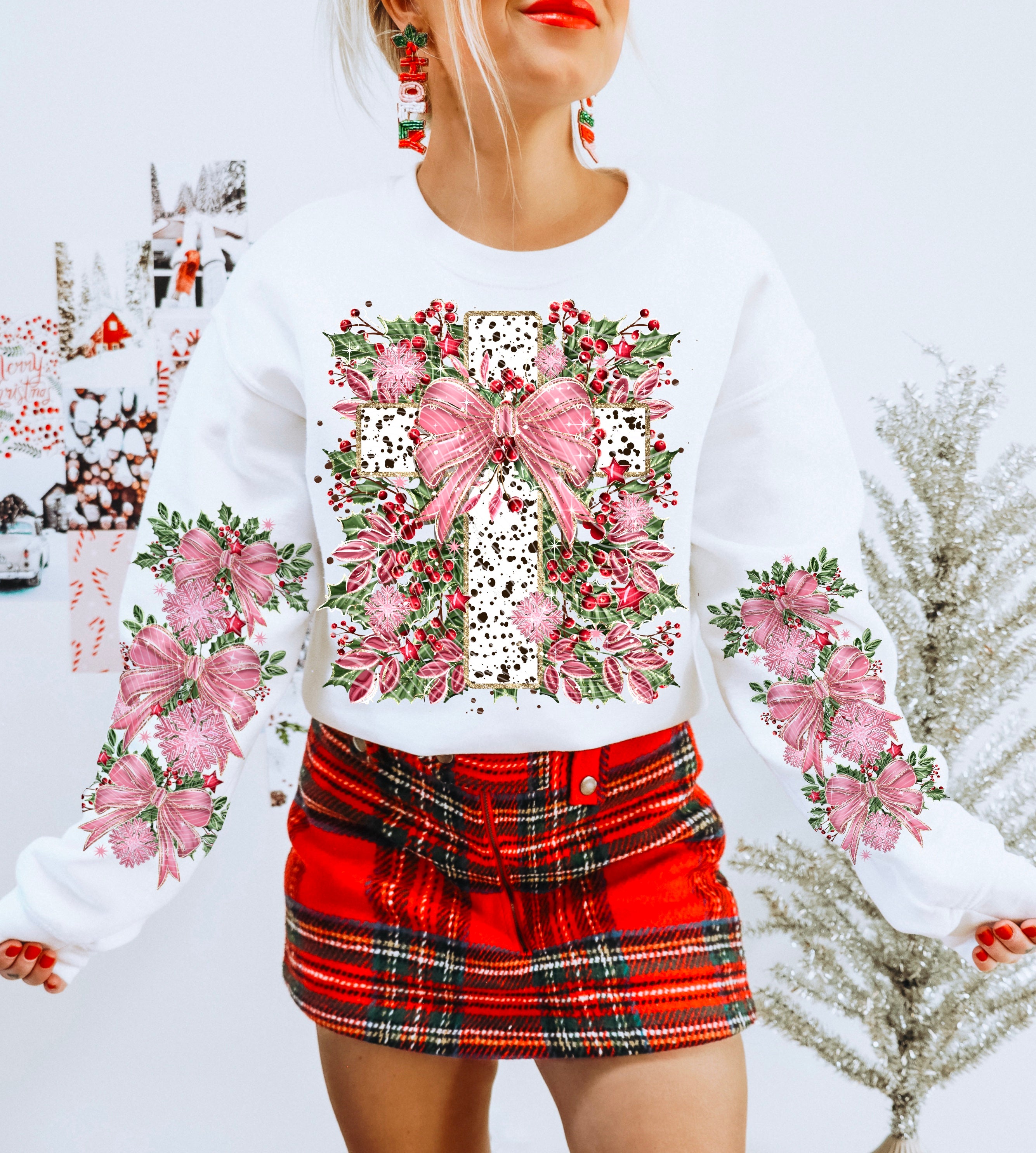 Christmas Dalmatian Cross Pink Bow DOUBLE SLEEVE TRANSFER AGCM – Sassy ...
