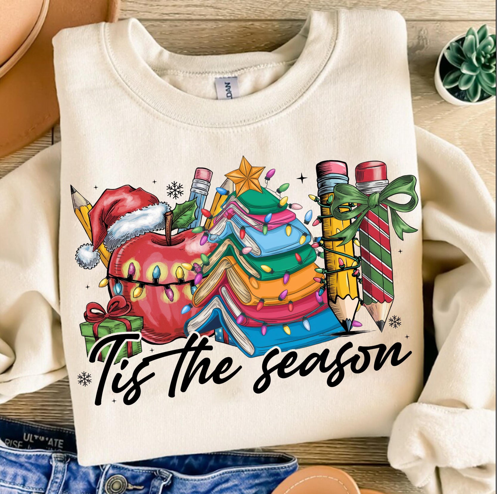 Tis The Season Teacher Apple Books TRANSFER – Sassy Sublimation ...