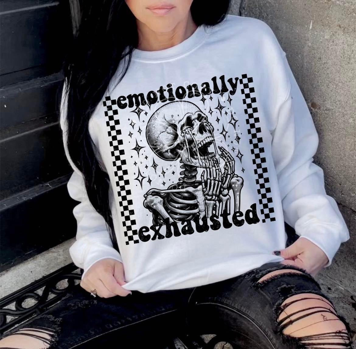 Emotionally Exhausted Skeleton Blk TRANSFER – Sassy Sublimation ...