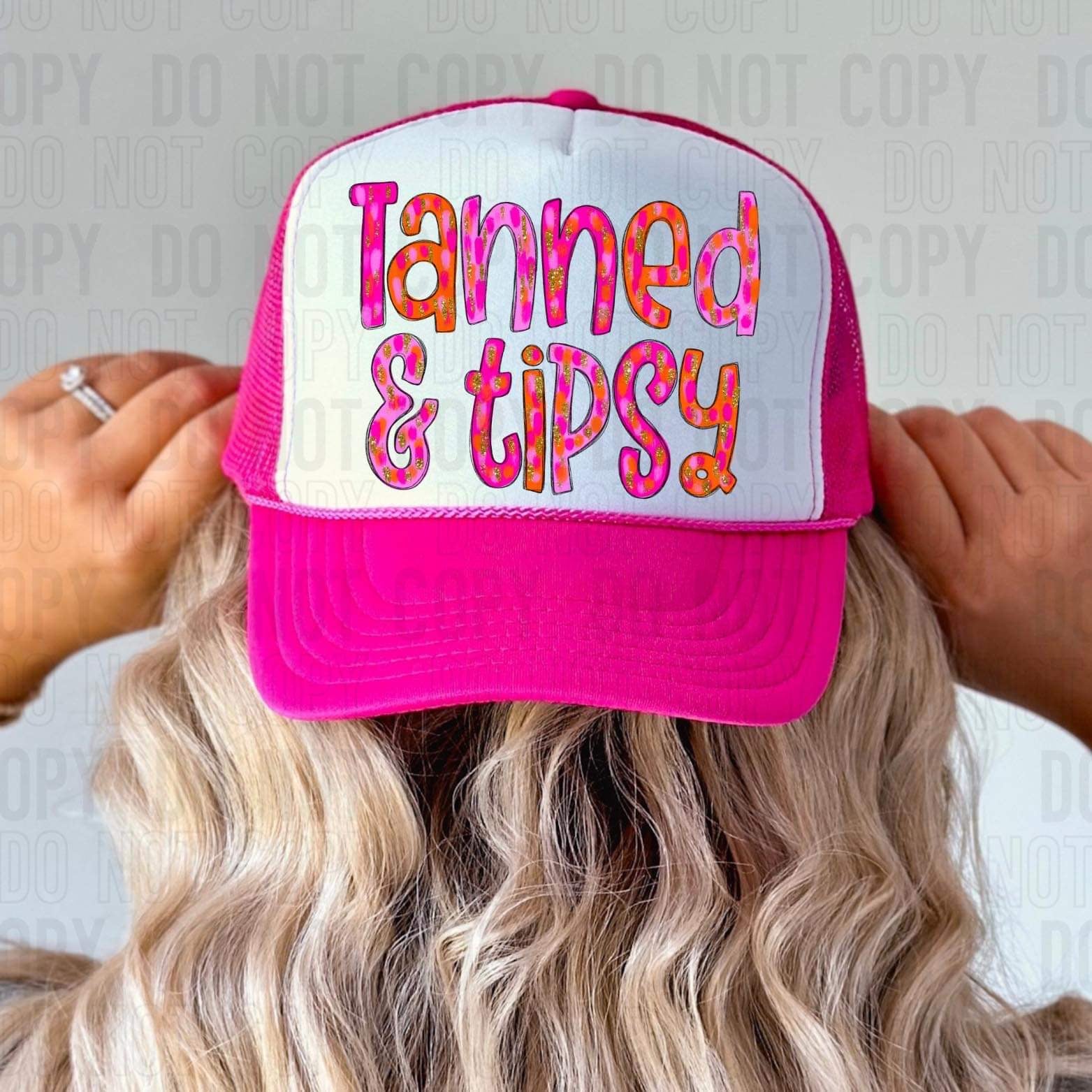 Tanned And Tipsy Pink And Gold Glitter 3-4” HAT DTF TRANSFER – Sassy ...