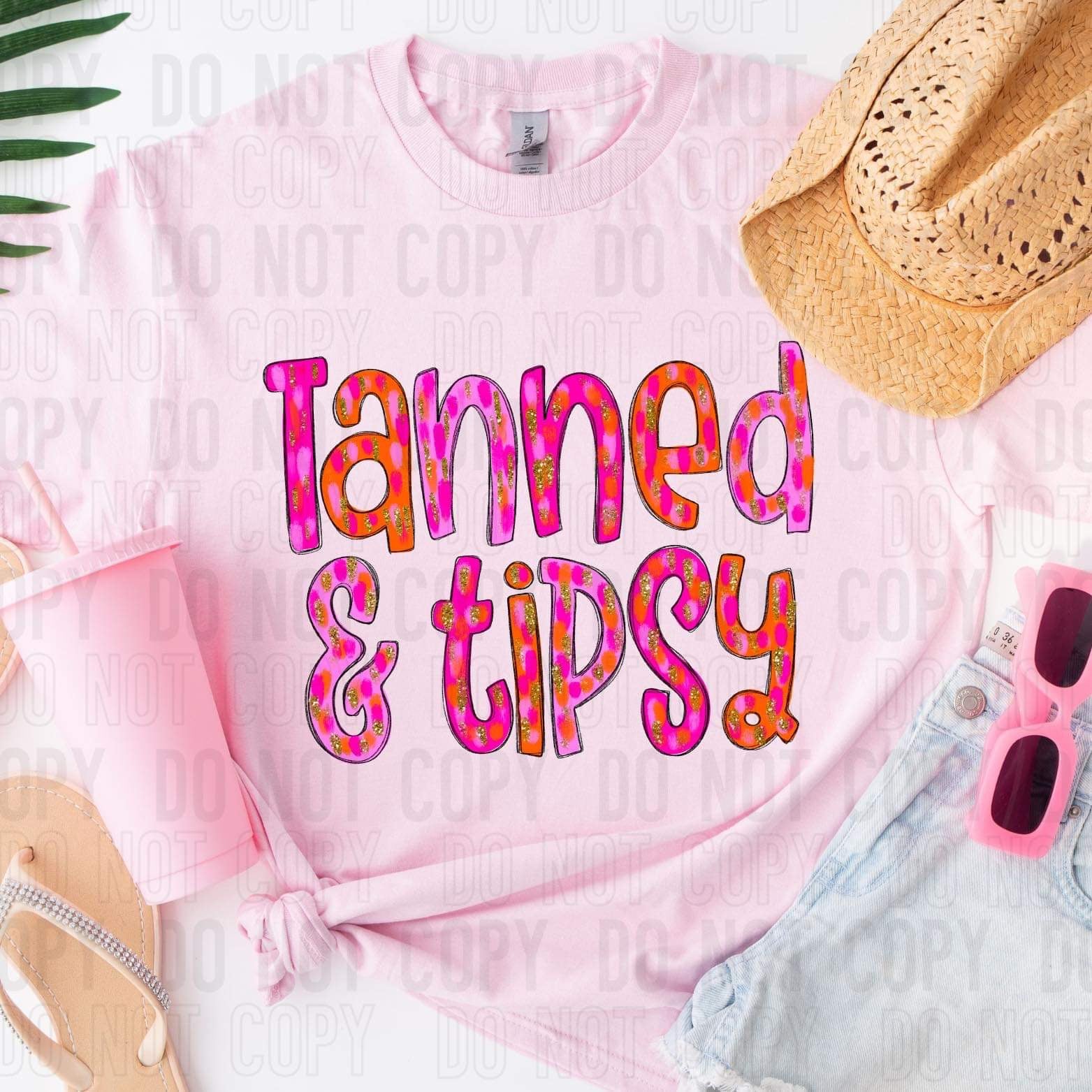 Tanned And Tipsy Pink And Gold Glitter TRANSFER – Sassy Sublimation ...