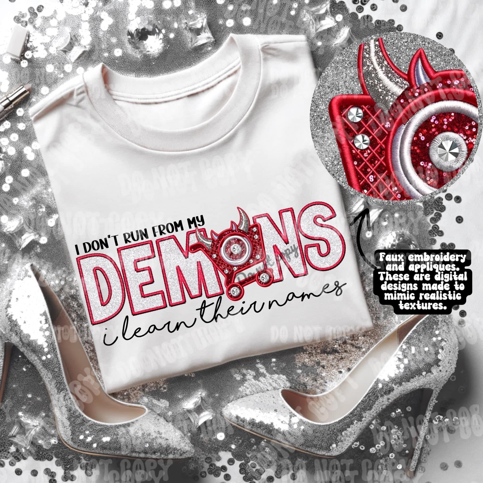 I Don’t Run From My Demons I Learn Their Name Red Targ Faux Embroidery ...