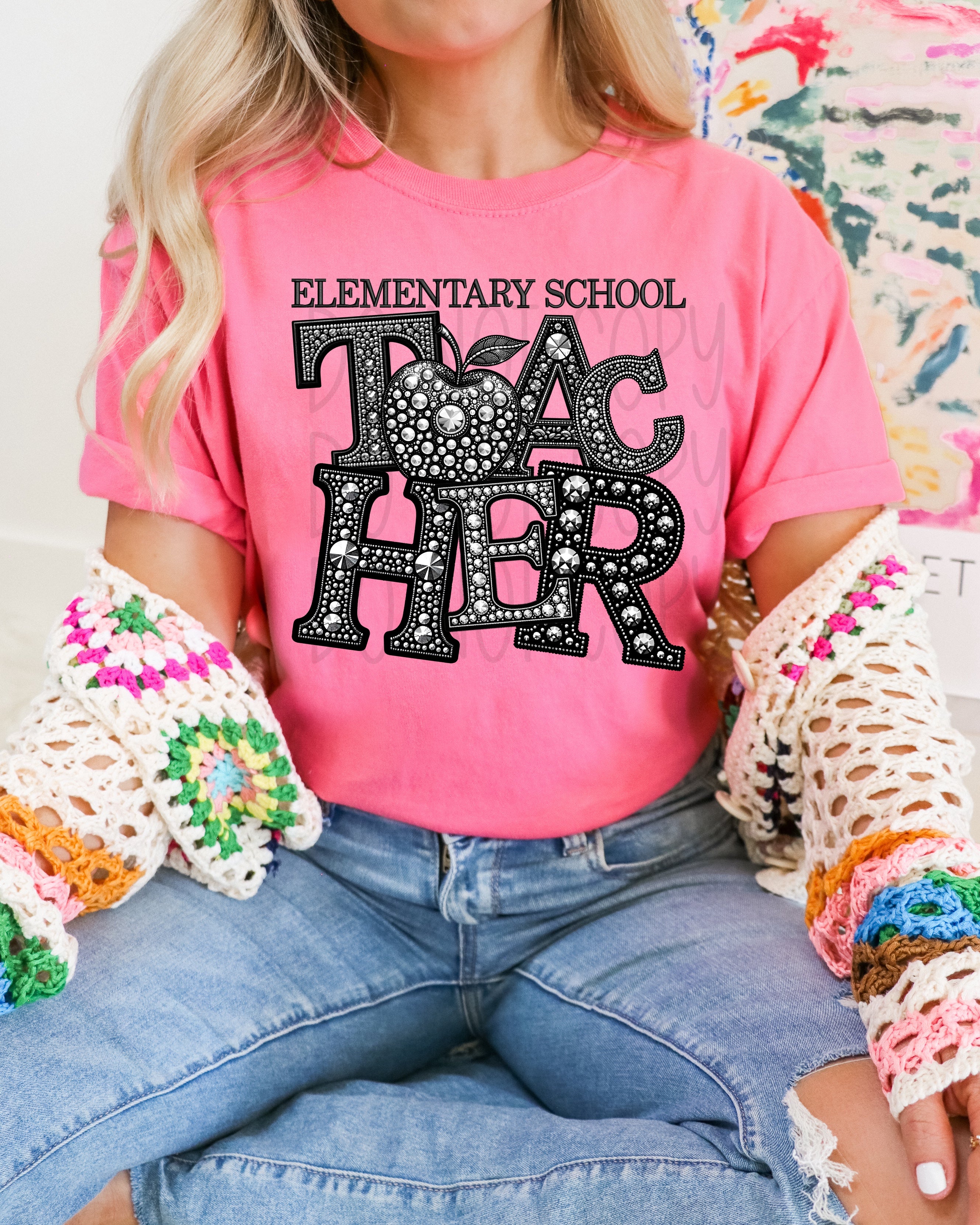 Elementary School Teacher Faux Rhinestones TRANSFER – Sassy Sublimation ...