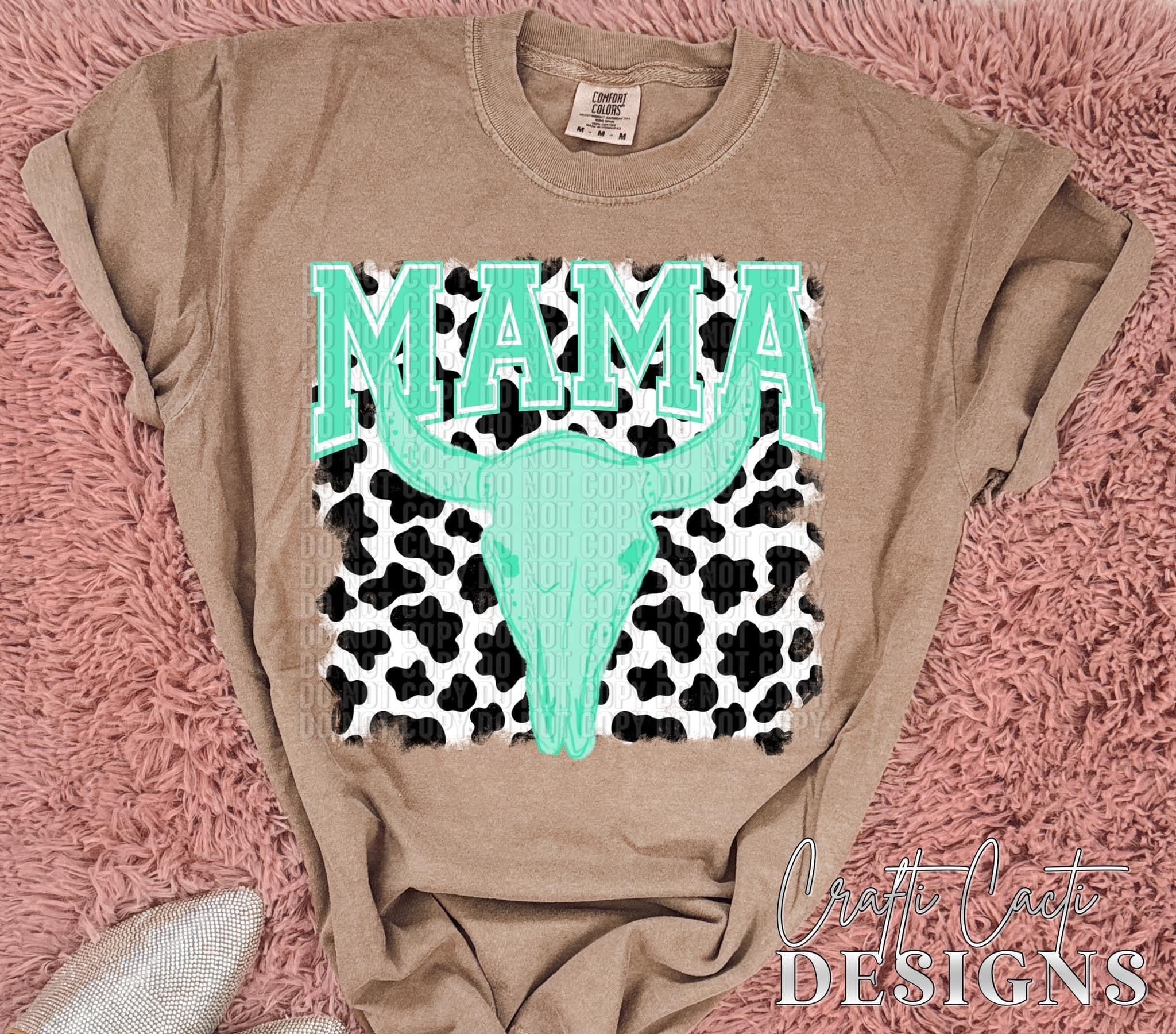 Mama Teal Bull On Cow Print TRANSFER CCD – Sassy Sublimation & Screen ...