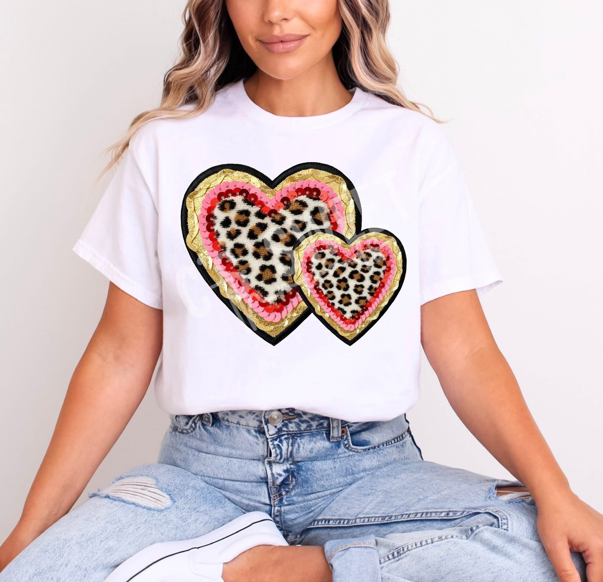 Double Heart Faux Gold Foil Sequin And Leopard TRANSFER CST DEC 25 ...