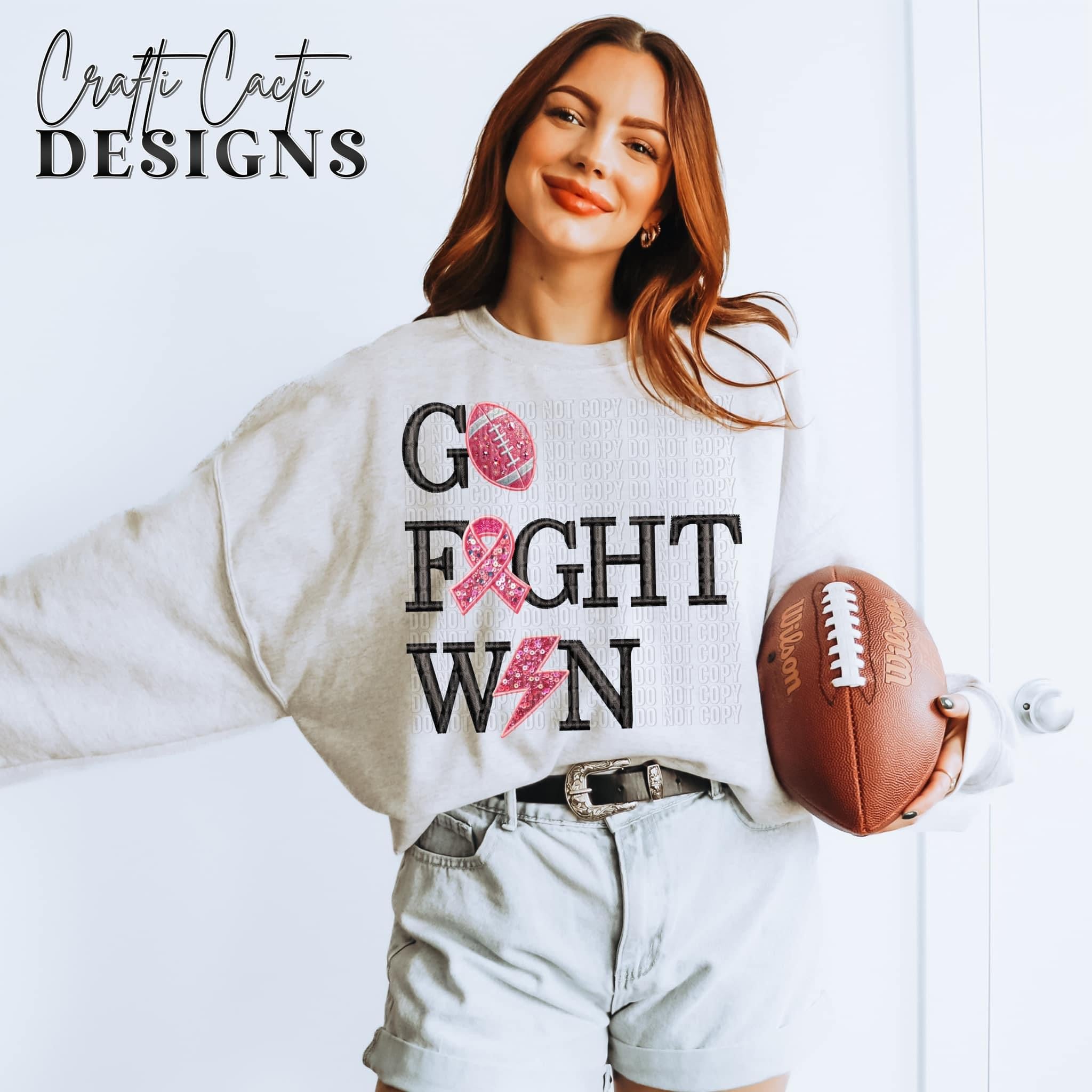 Go Fight Win Football Pink Faux Embroidery Rhinestone TRANSFER CCD ...