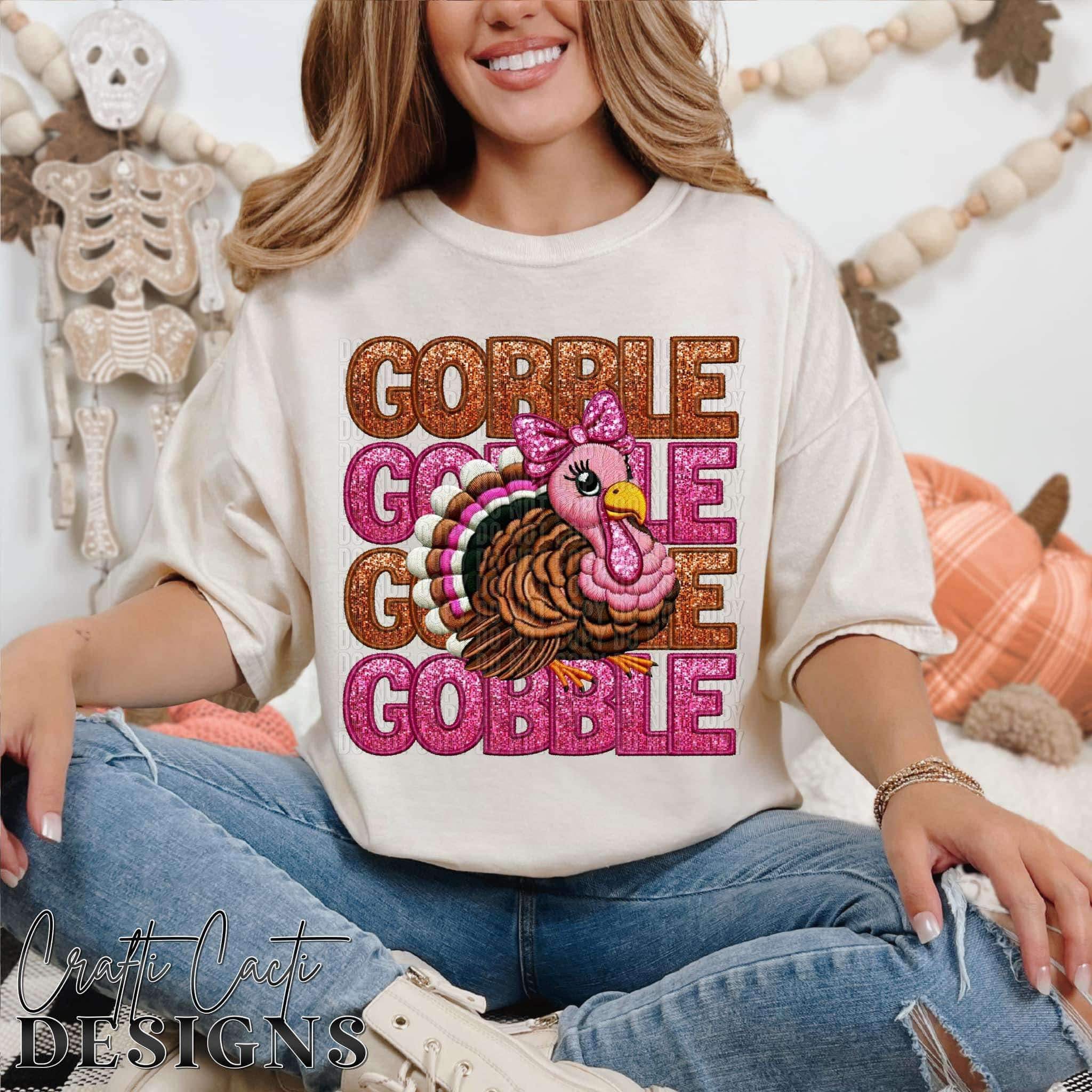 Gobble Gobble Turkey With Turkey With Bow TRANSFER CCD – Sassy ...