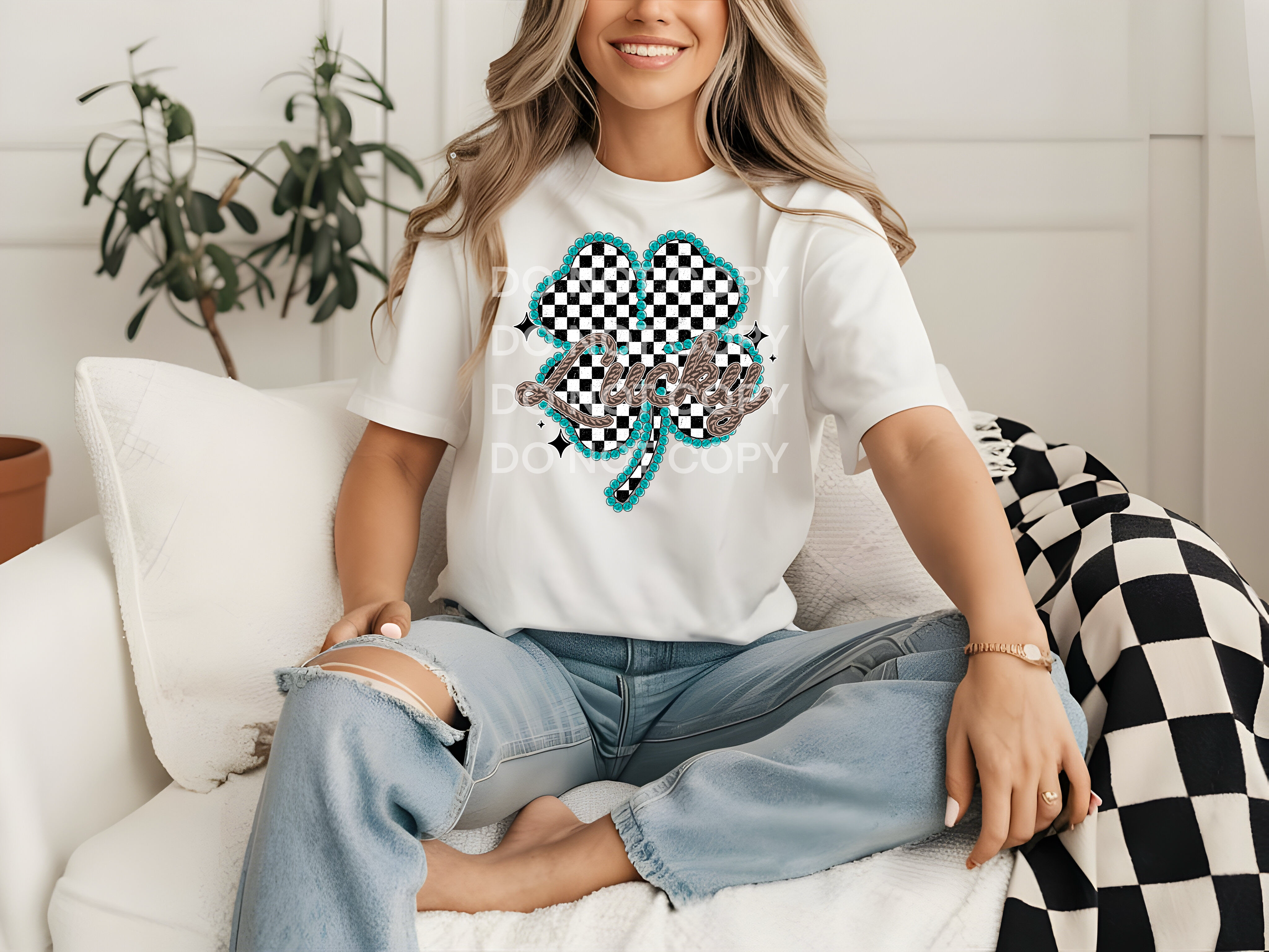 Lucky Checkered Shamrock With Blue TRANSFER SCG JAN – Sassy Sublimation ...