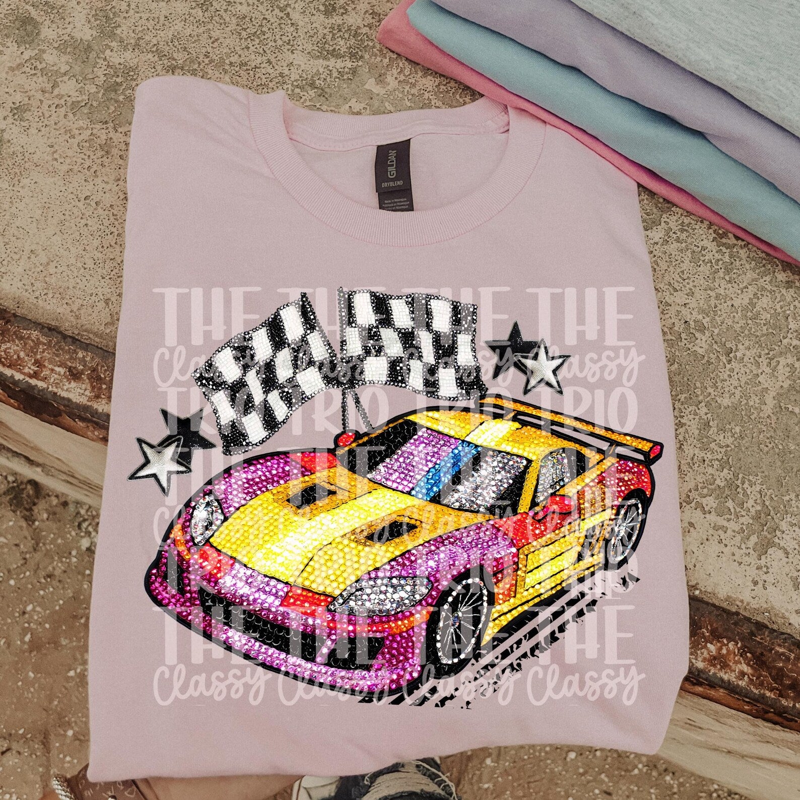 Faux Rhinestone Racing Car TRANSFER CTD – Sassy Sublimation & Screen Prints
