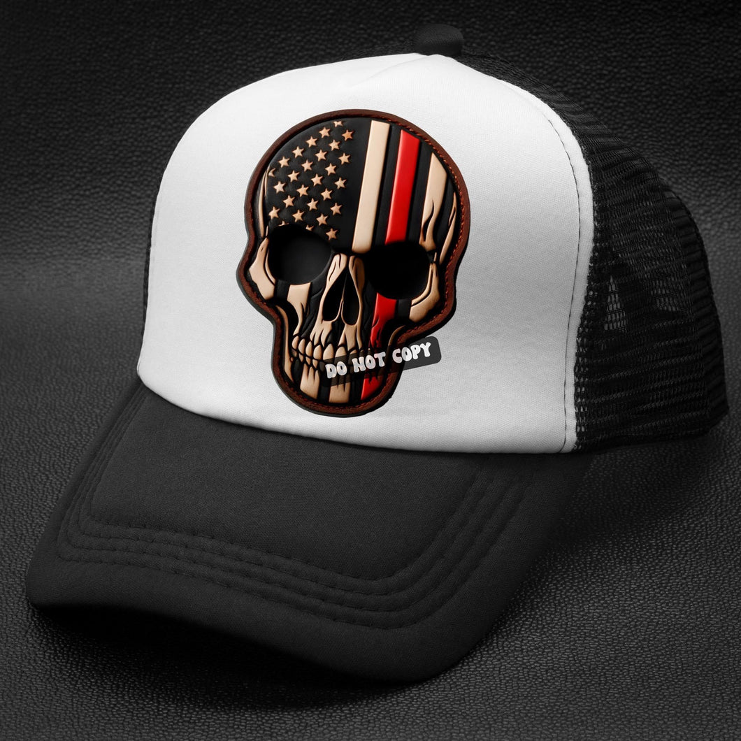 Red Line Flag Skull Faux Leather Hat Patch 3-4” DTF TRANSFER HMWK ...