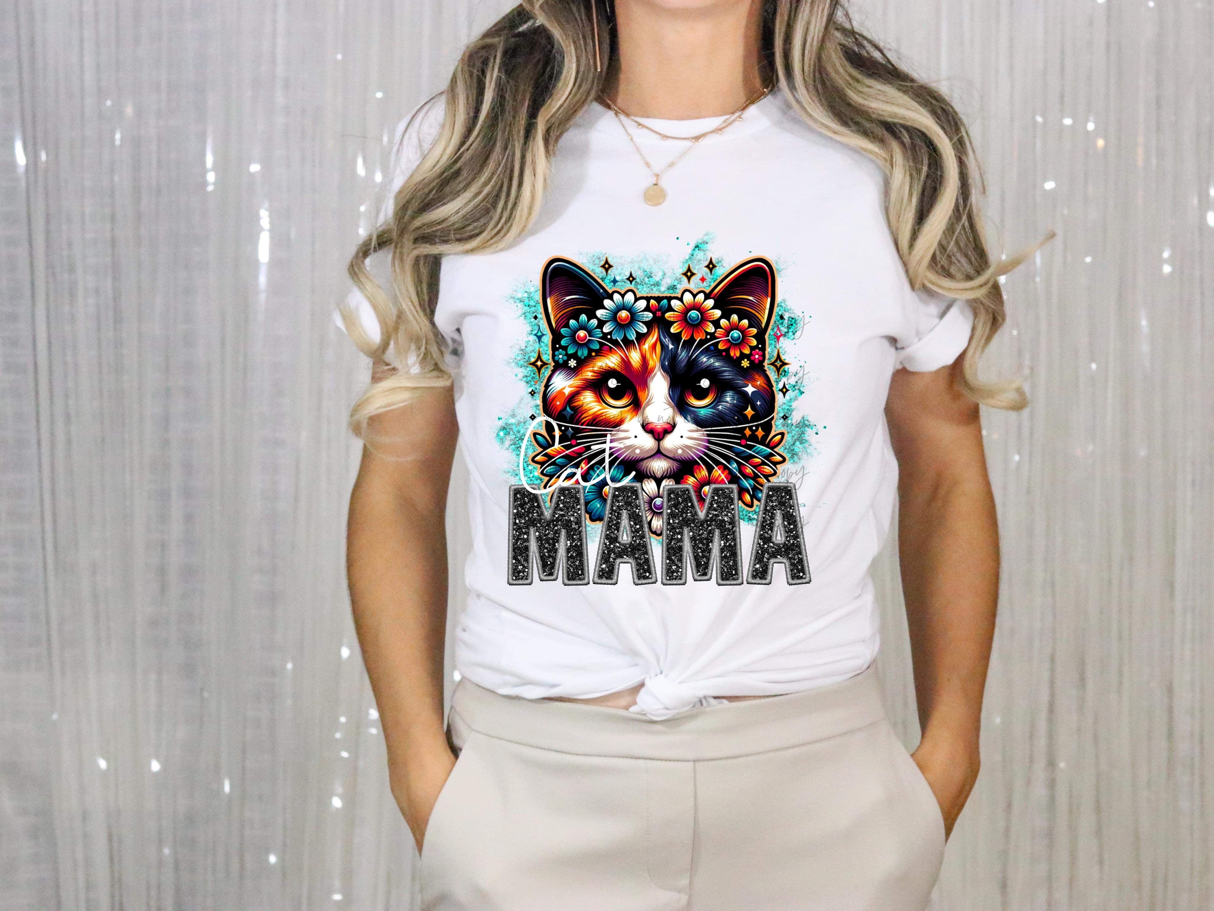 Calico Cat Mama Faux Embroidery TRANSFER – Sassy Sublimation & Screen ...
