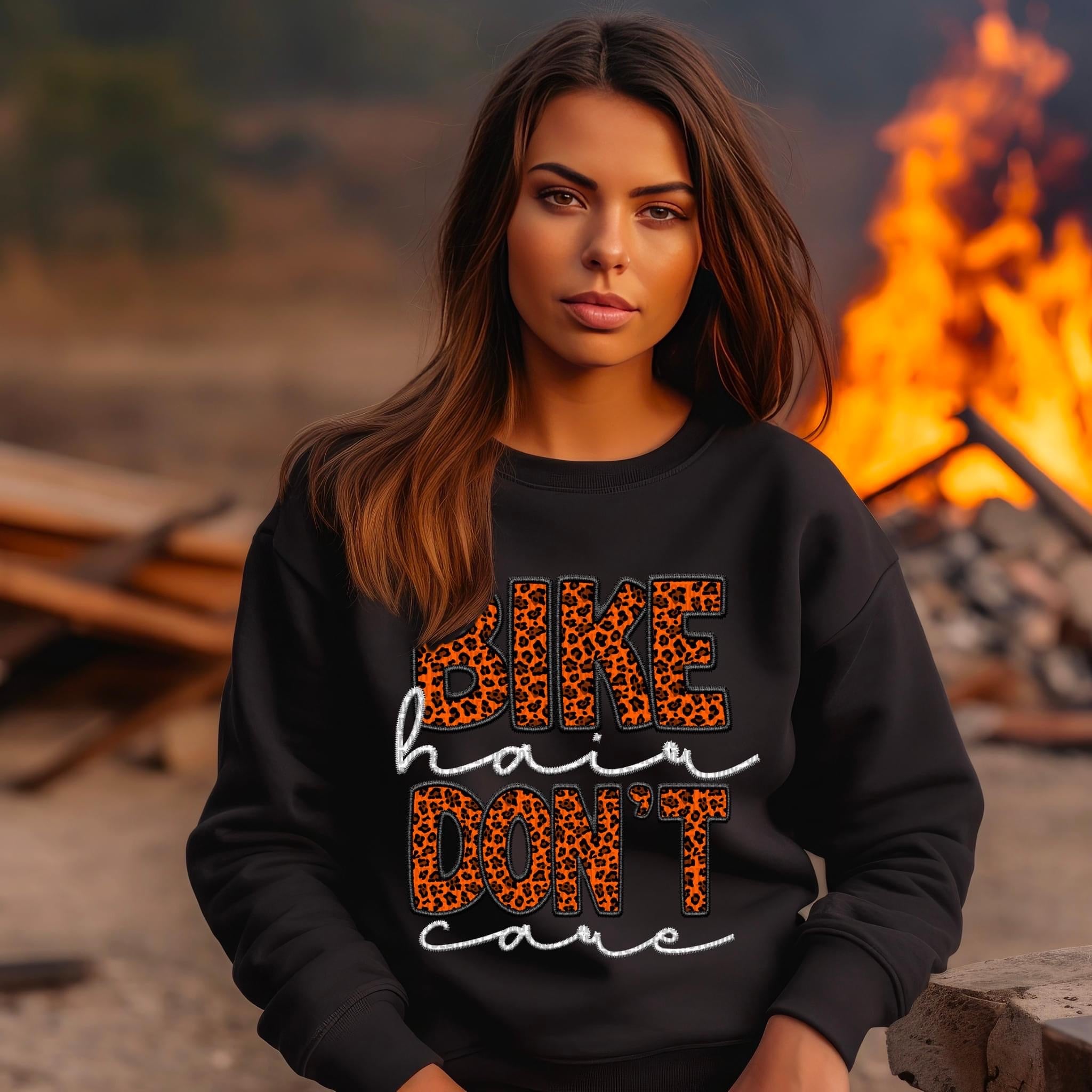 Bike Hair Don’t Care Orange Leopard Faux Embroidery TRANSFER – Sassy ...
