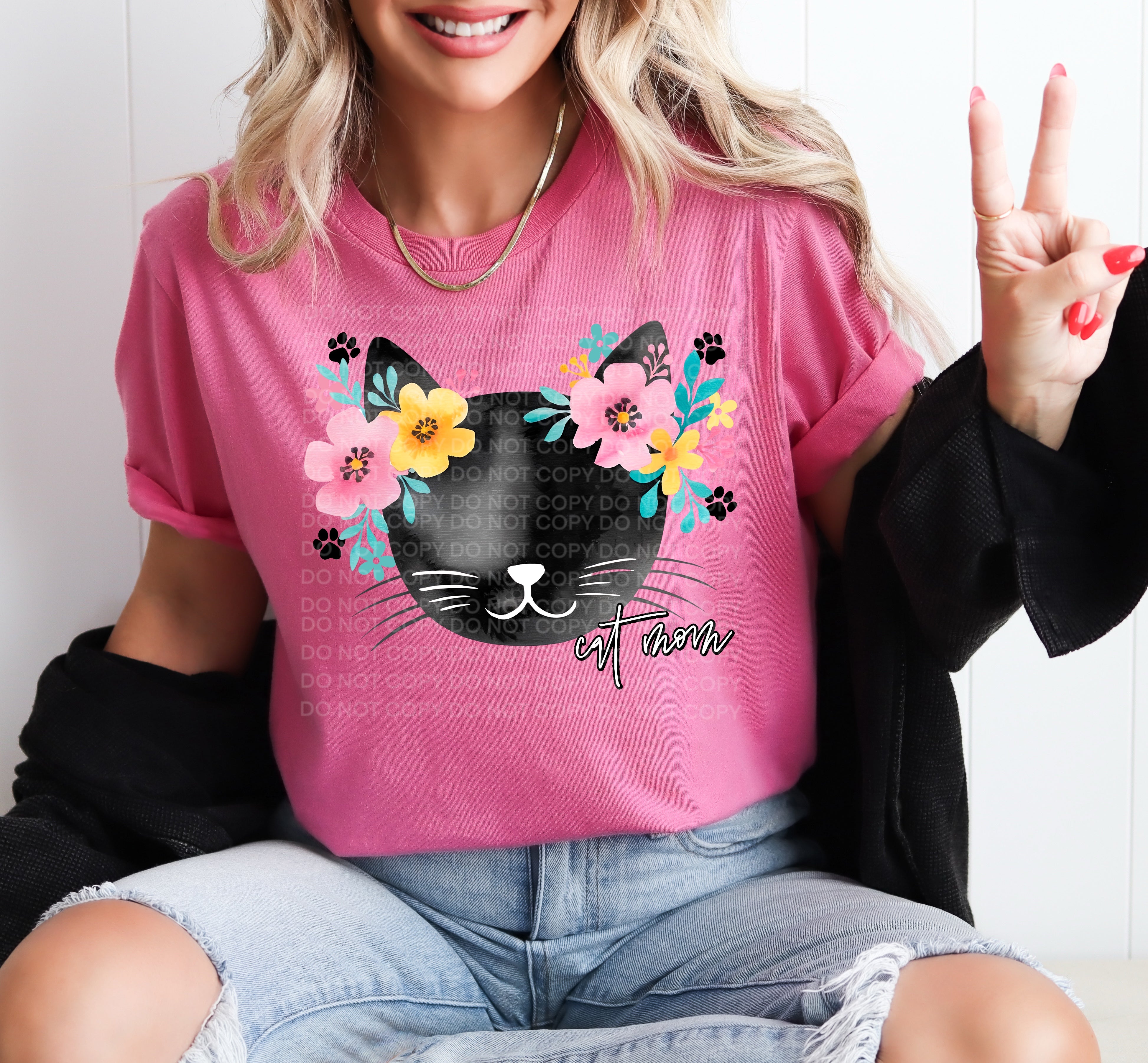 Cat Mom With Flowers TRANSFER SCG MAR – Sassy Sublimation & Screen Prints