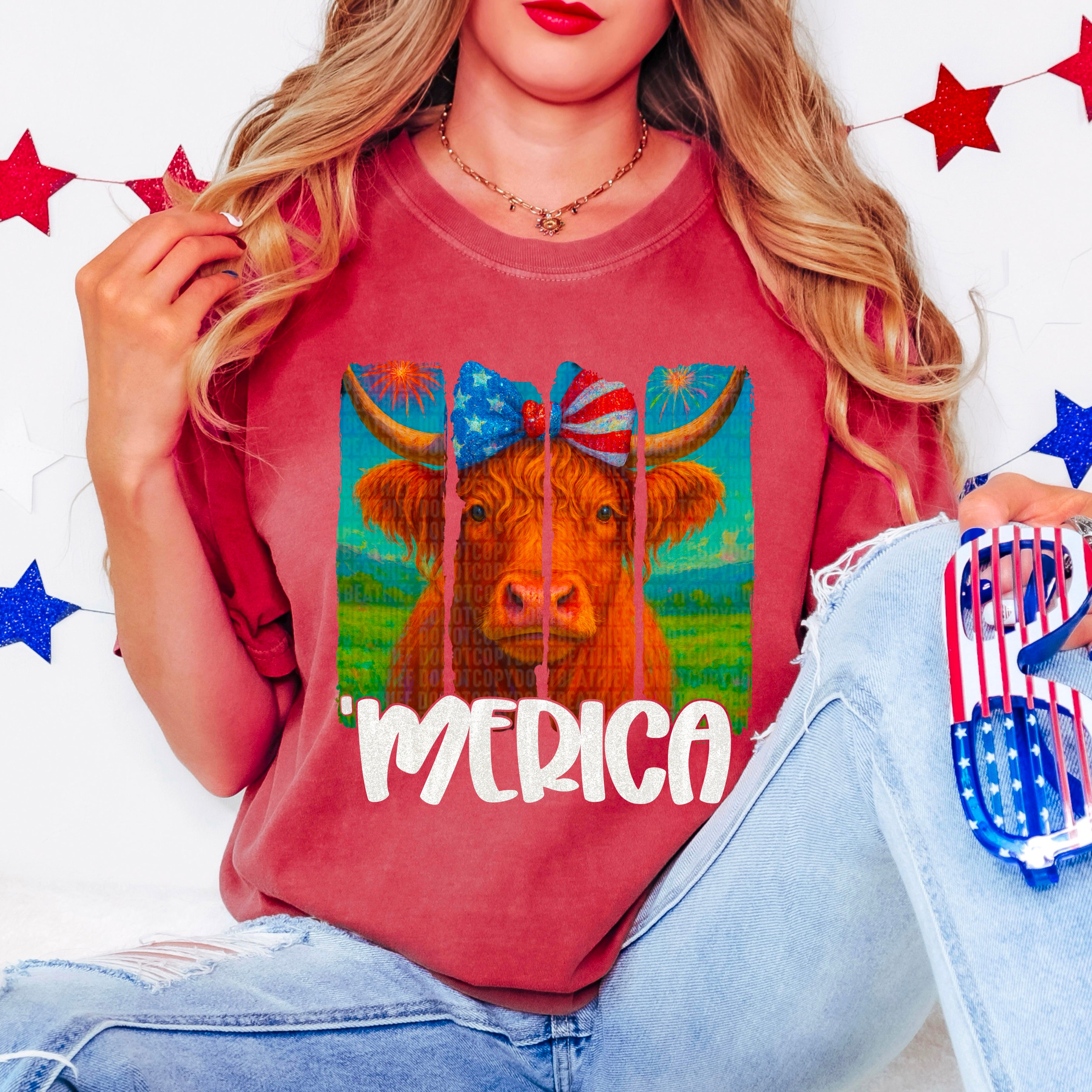 Merica Highland Cow TRANSFER SDD MAY – Sassy Sublimation & Screen Prints