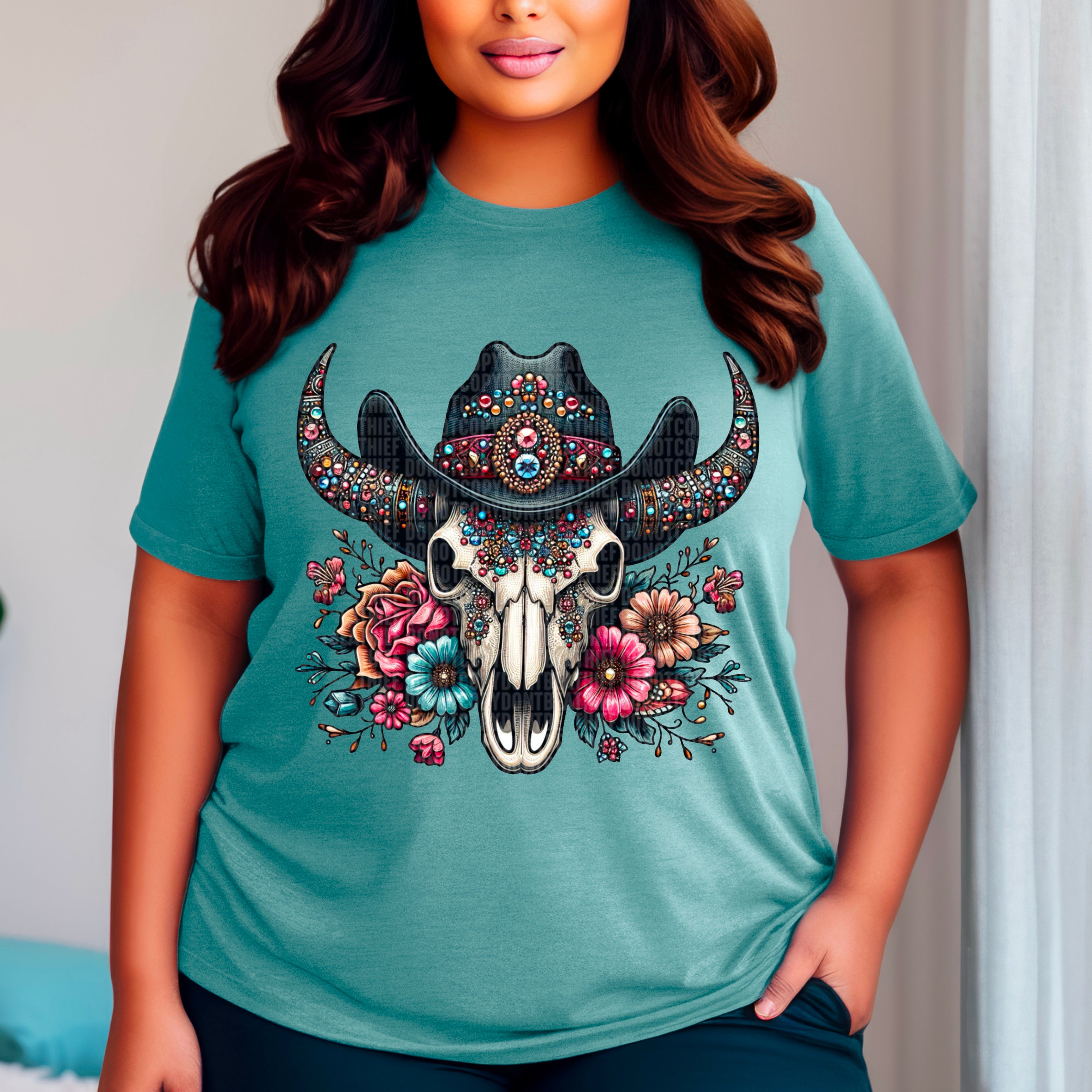Western Bull Skull Floral Cowboy Hat TRANSFER SDD – Sassy Sublimation ...
