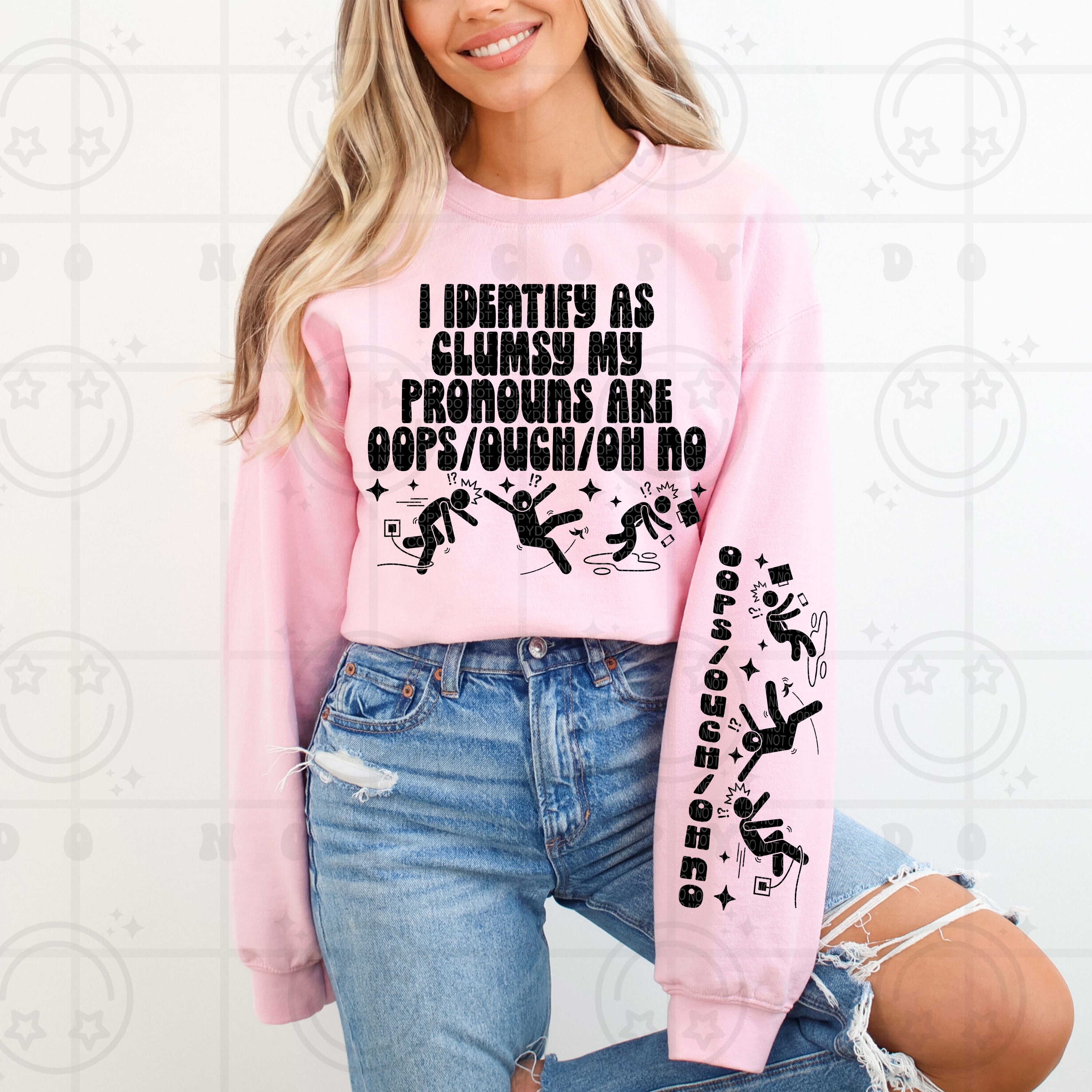 I Identify As Clumsy Single Color With SLEEVE OPTION DROPDOWN TRANSFER ...