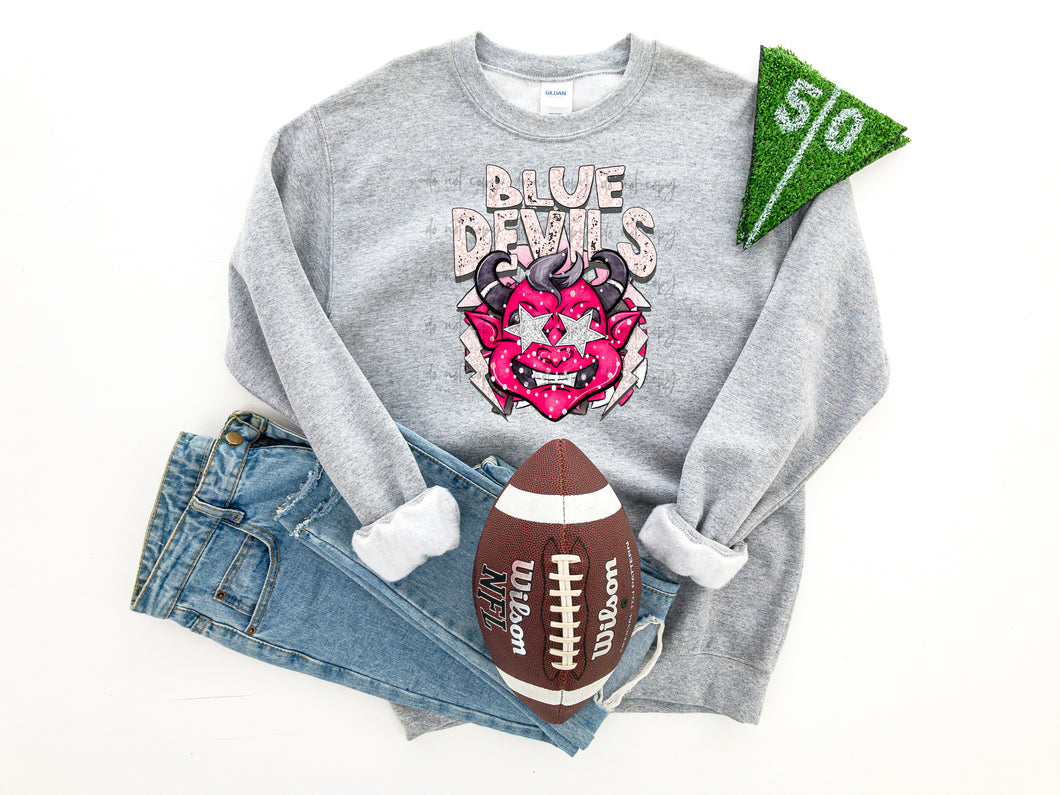 Pink Preppy Blue Devils Mascot TRANSFER – Sassy Sublimation & Screen Prints