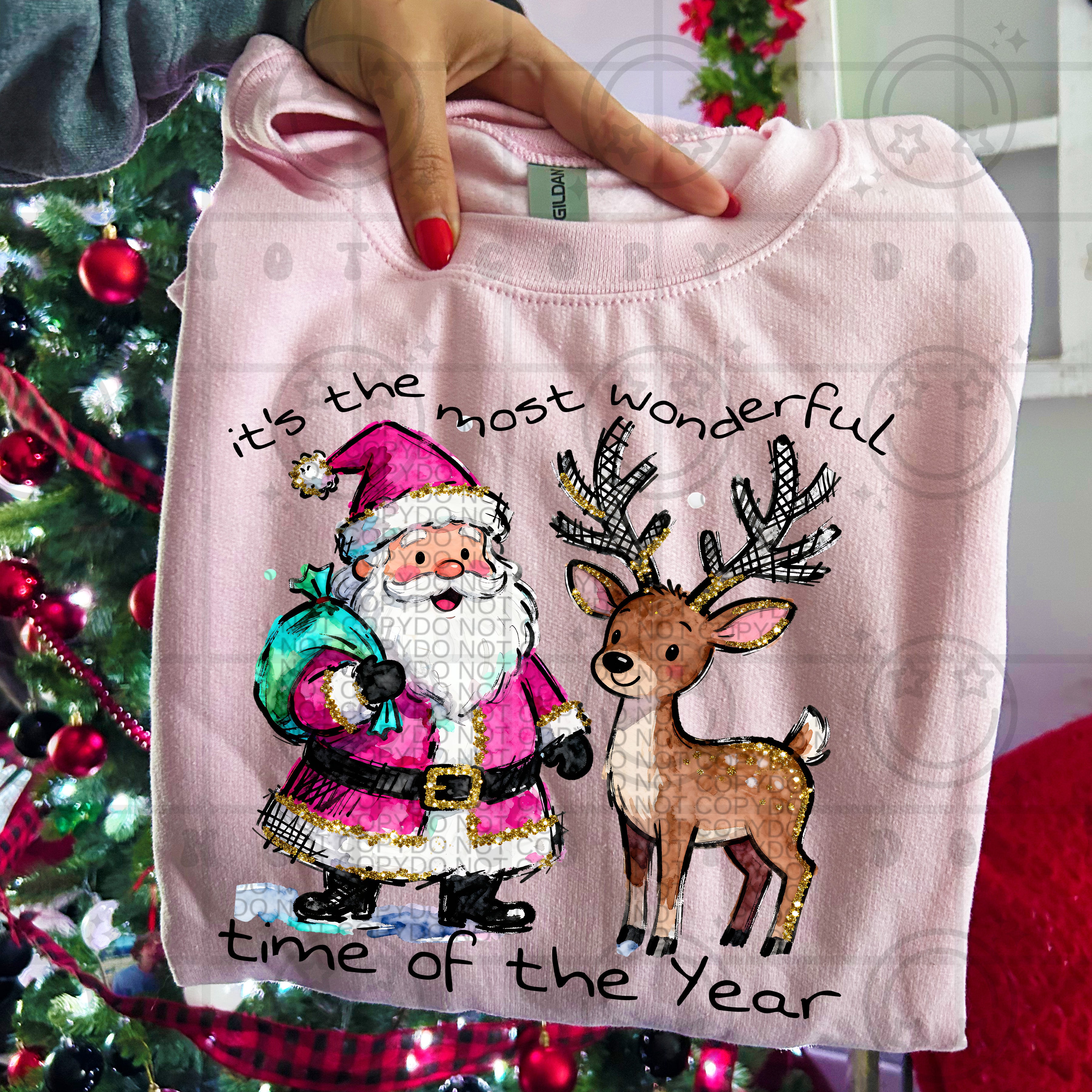 The Most Wonderful Time Of The Year Hot Pink Santa And Reindeer Sketch ...