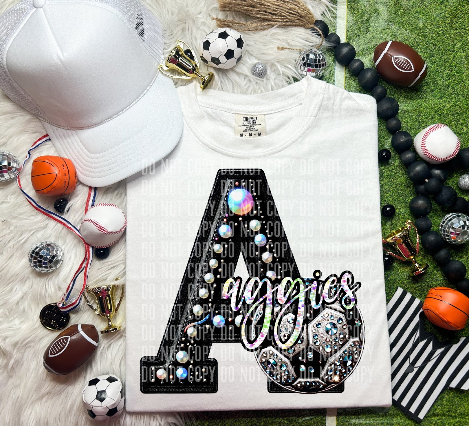 Faux Leather Rhinestone Soccer Mascots DROPDOWN TRANSFER CAP – Sassy ...