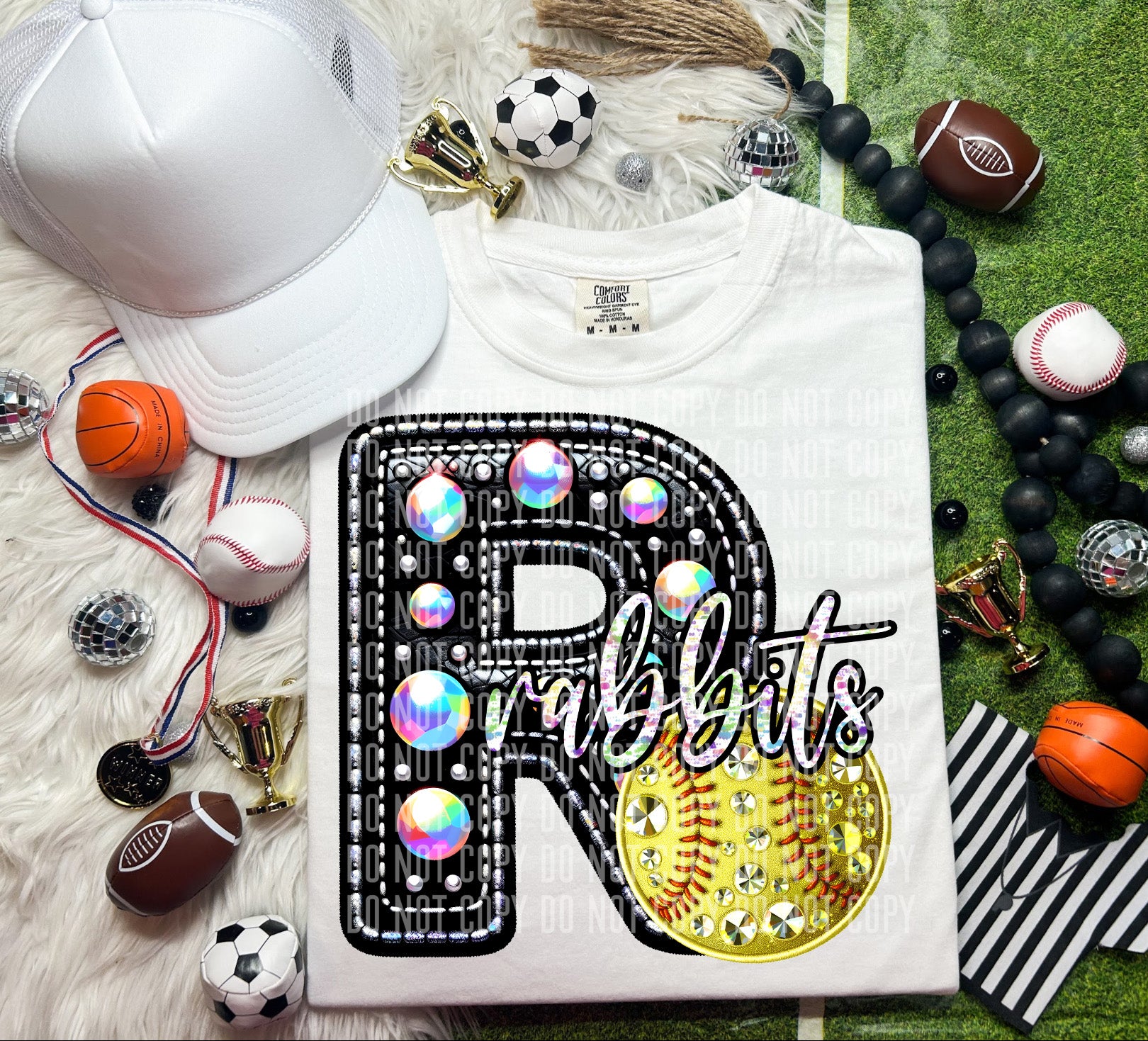 Faux Leather Rhinestone Softball Mascots DROPDOWN TRANSFER CAP – Sassy ...
