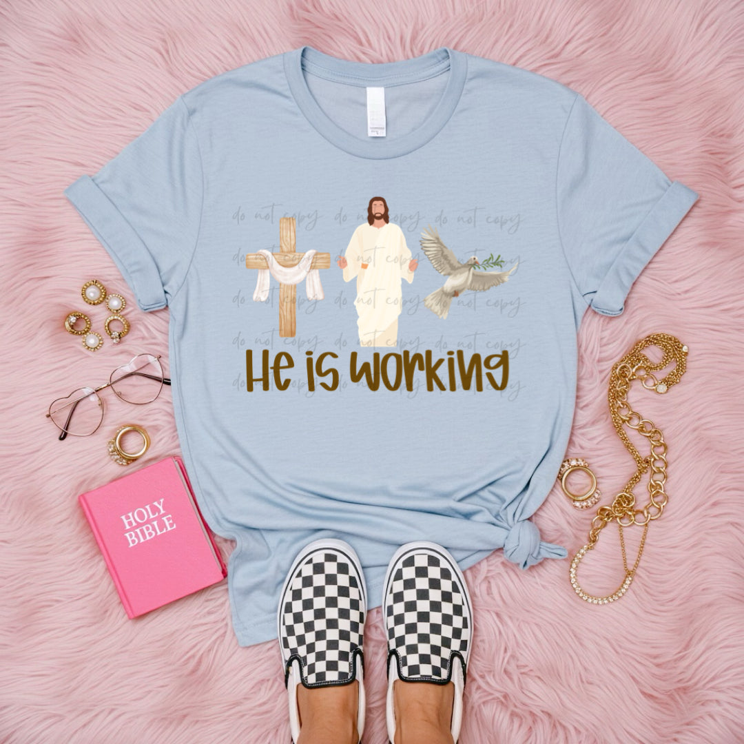He Is Working Cross TRANSFER 3IB – Sassy Sublimation & Screen Prints