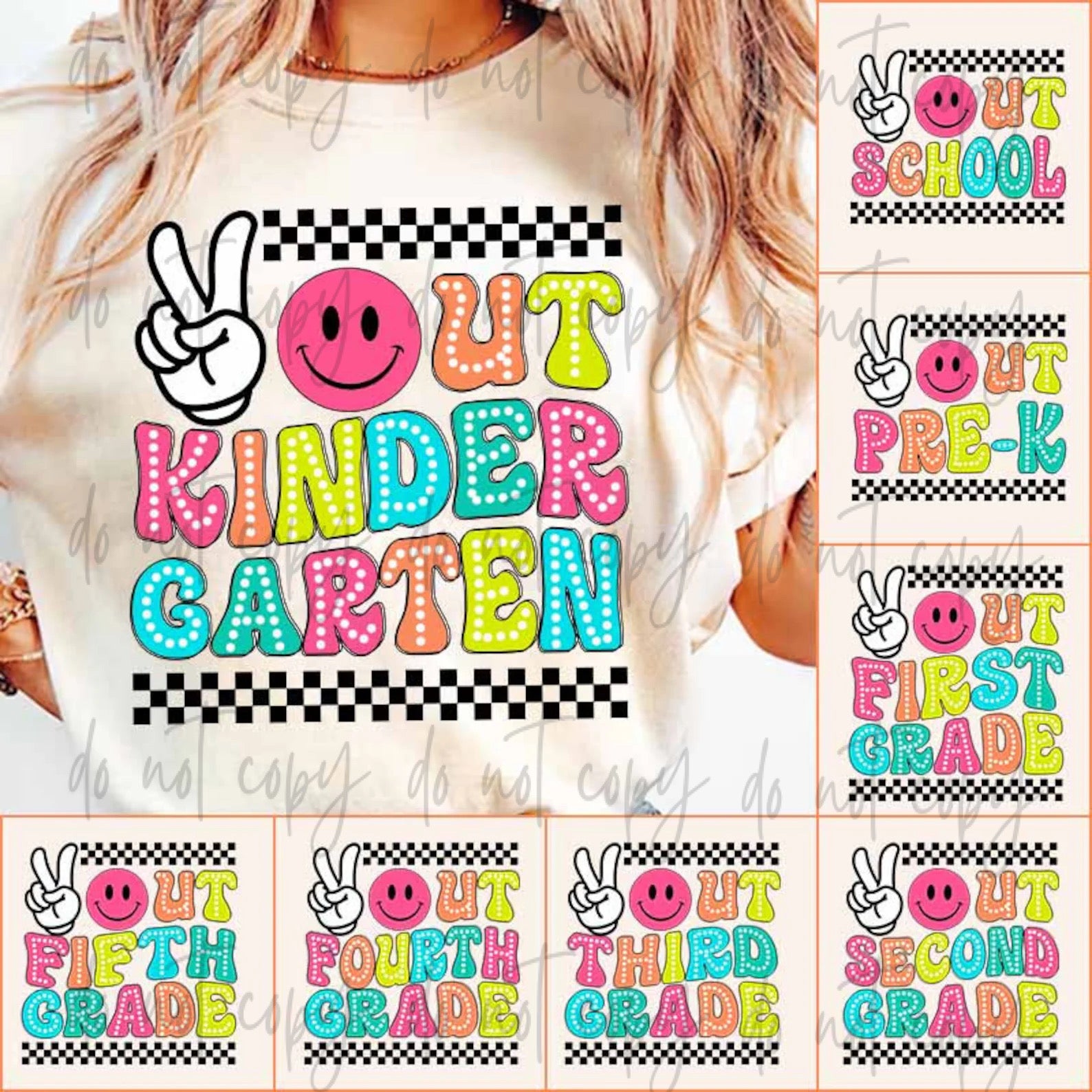 Peace Out School Happy Dotted Checker Bright (DROPDOWN) TRANSFER ...