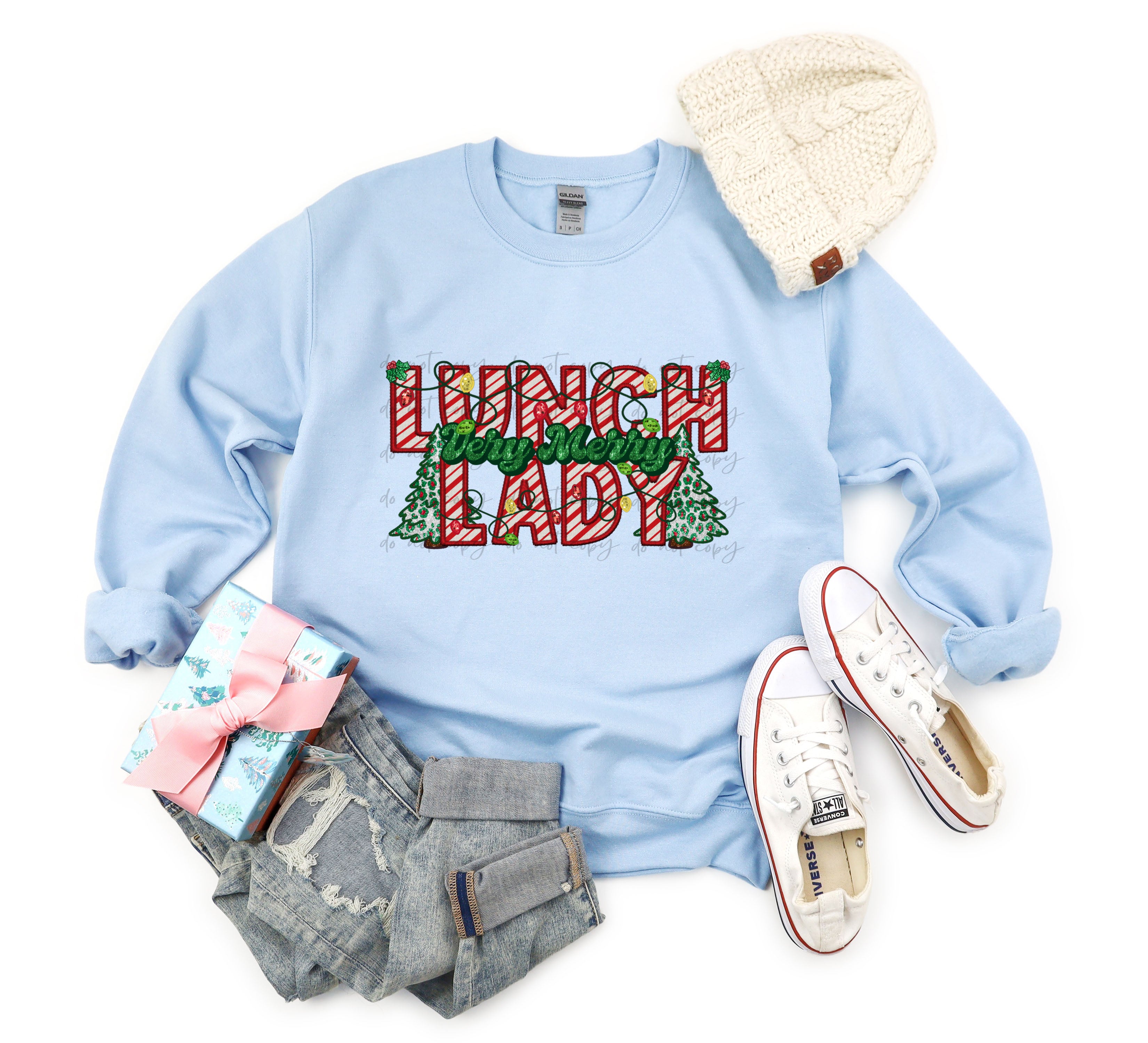 Very Merry Lunch Lady Faux Embroidery Sequin TRANSFER – Sassy ...
